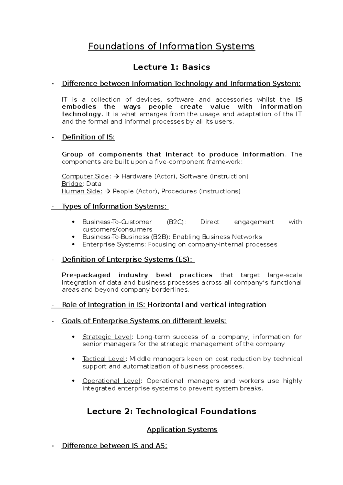 IS Exam (Case Study) - Final Prep - Foundations of Information Systems ...