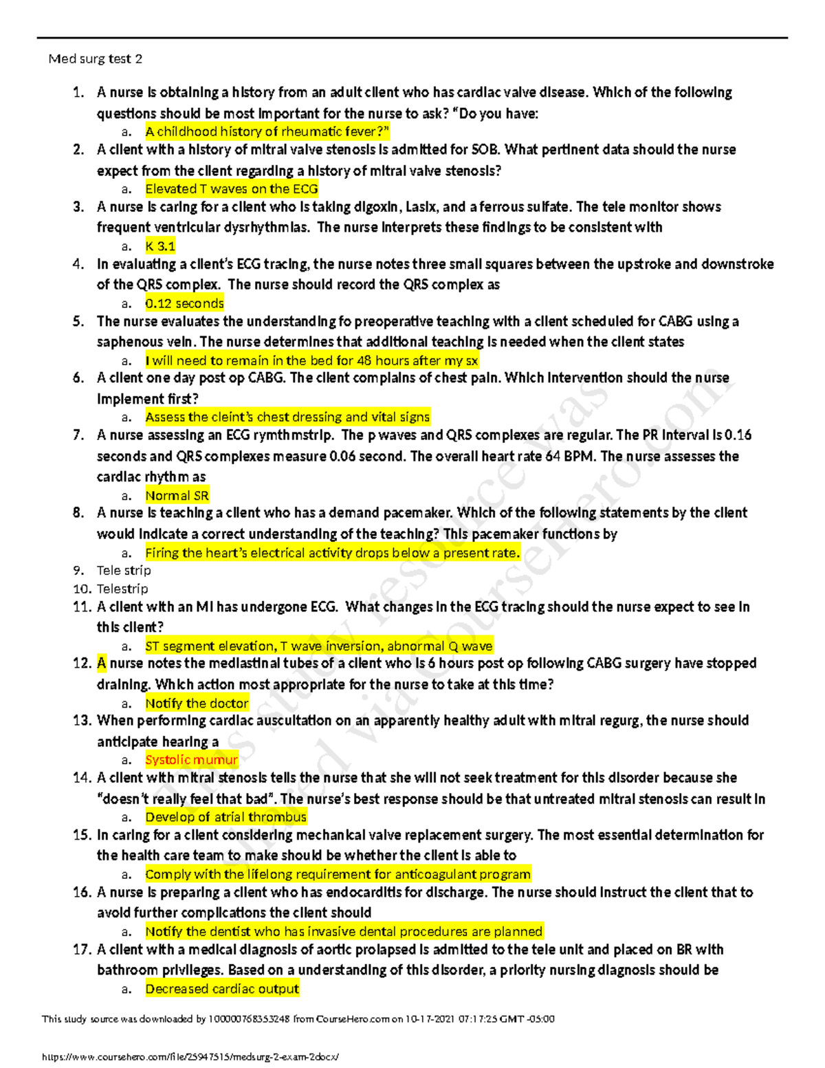 Docx-5 - exam 2 study guide - NUR 3192 - NSU - StuDocu