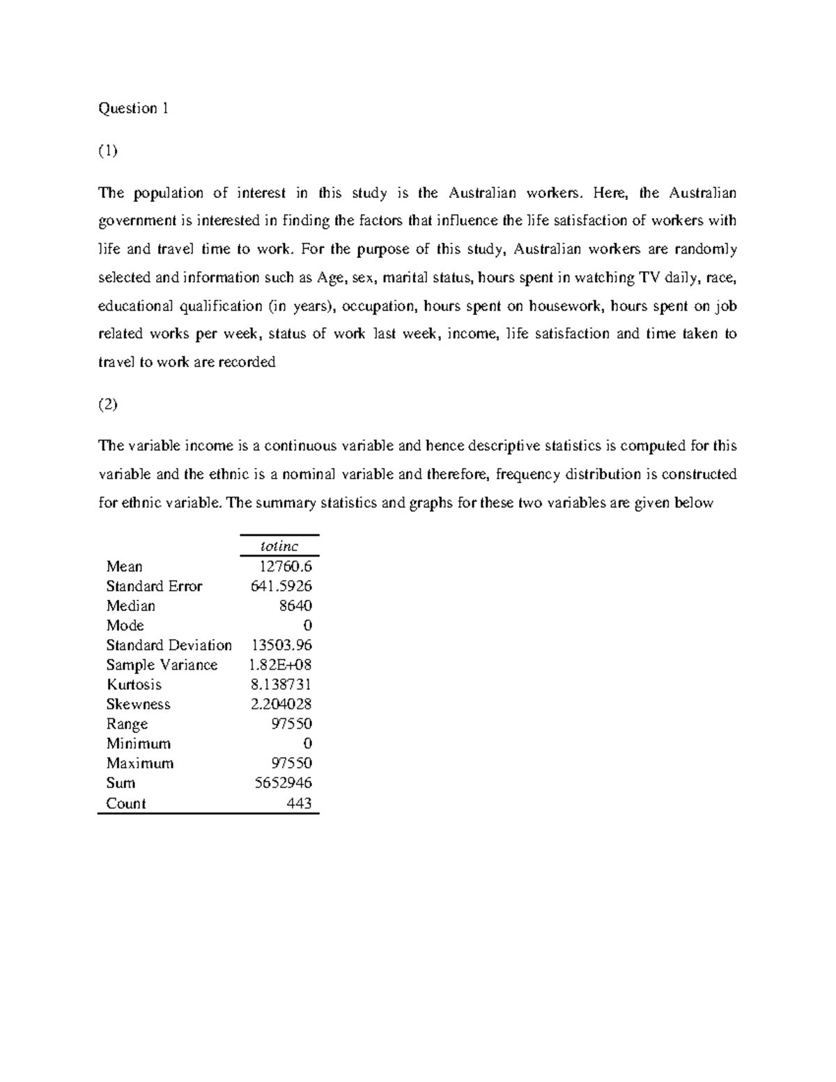 Statistics-assignment-solution - Question 1 (1) The population of ...