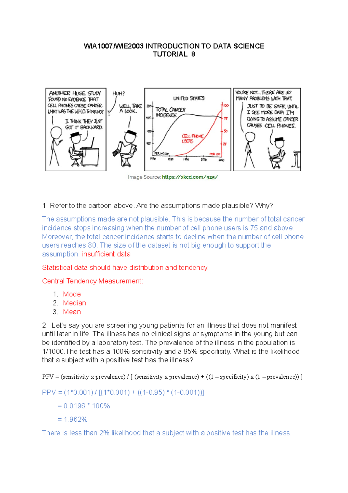 Tut 9 DS - Q - Subjective - WIA1007/WIE2003 INTRODUCTION TO DATA SCIENCE TUTORIAL 8 Refer to the ...