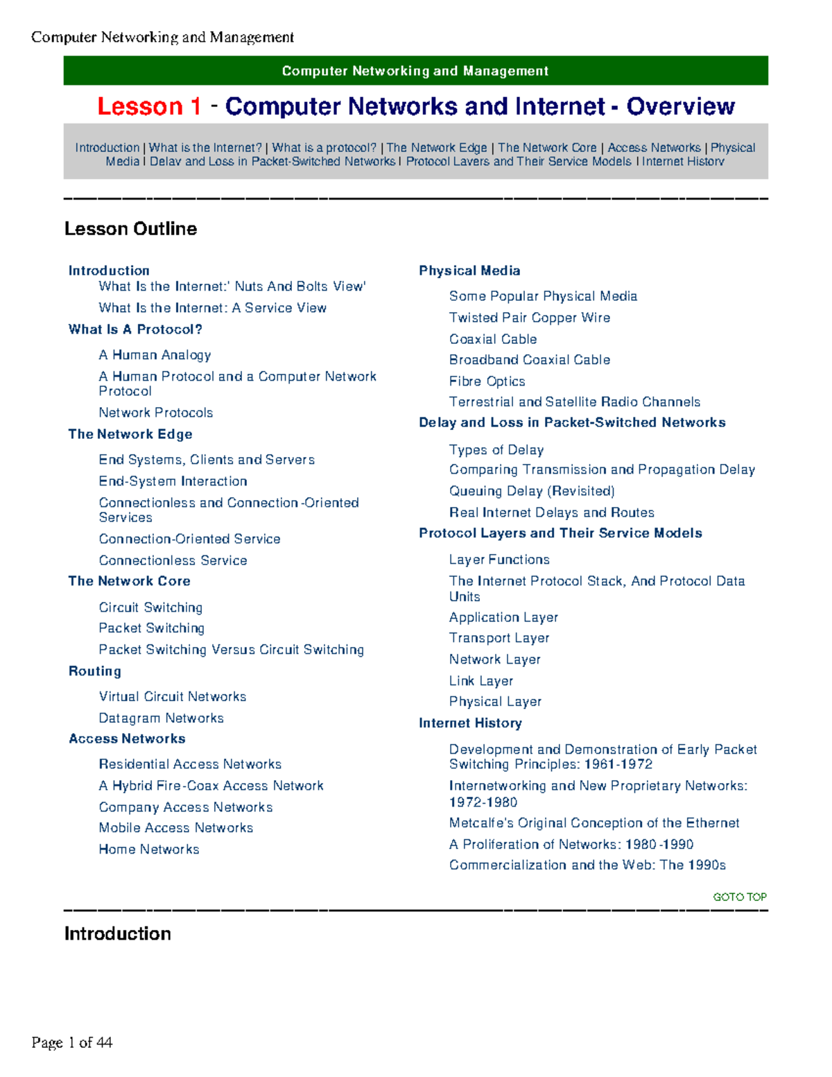 Computer network and internet - The lesson begins with an overview of the Internet and of ...