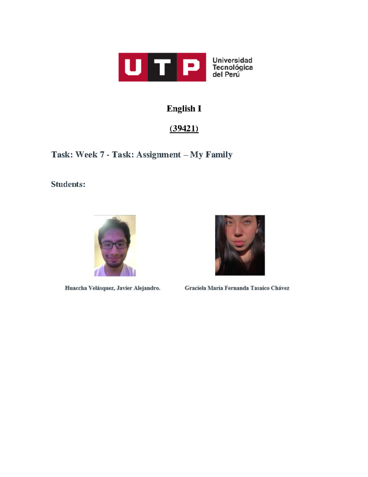 (AC-S07) Week 7 - Task Assignment - My family - English I (39421) Task ...