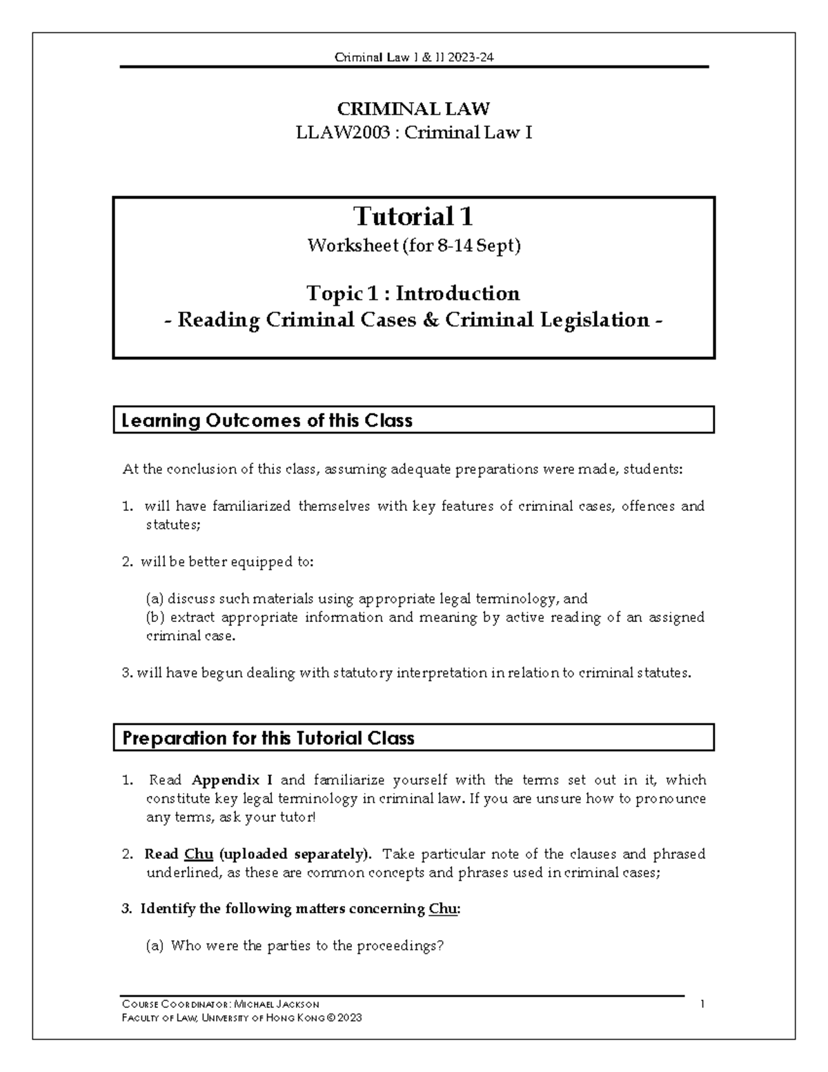 Tutorial 1 Worksheet - will have begun dealing with statutory ...