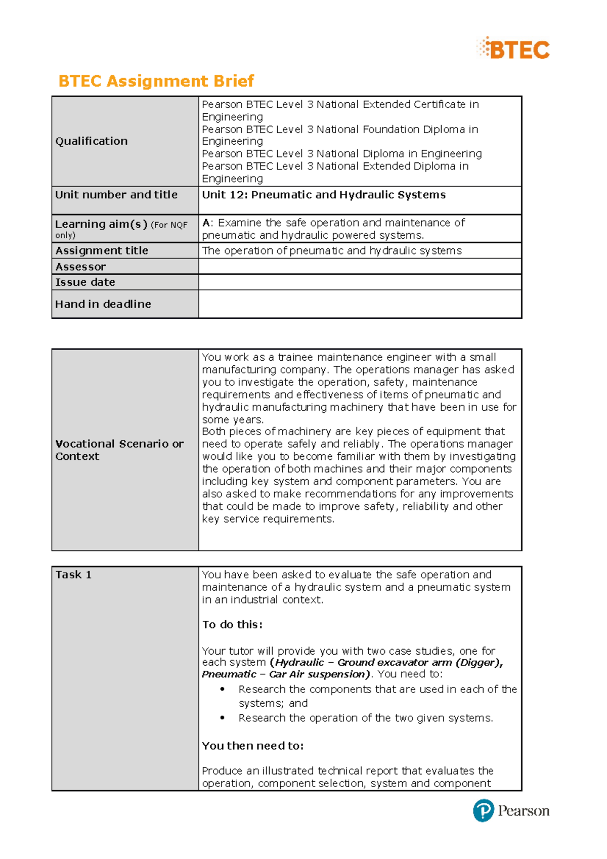 U12 A1 - hello - BTEC Assignment Brief Qualification Pearson BTEC Level ...