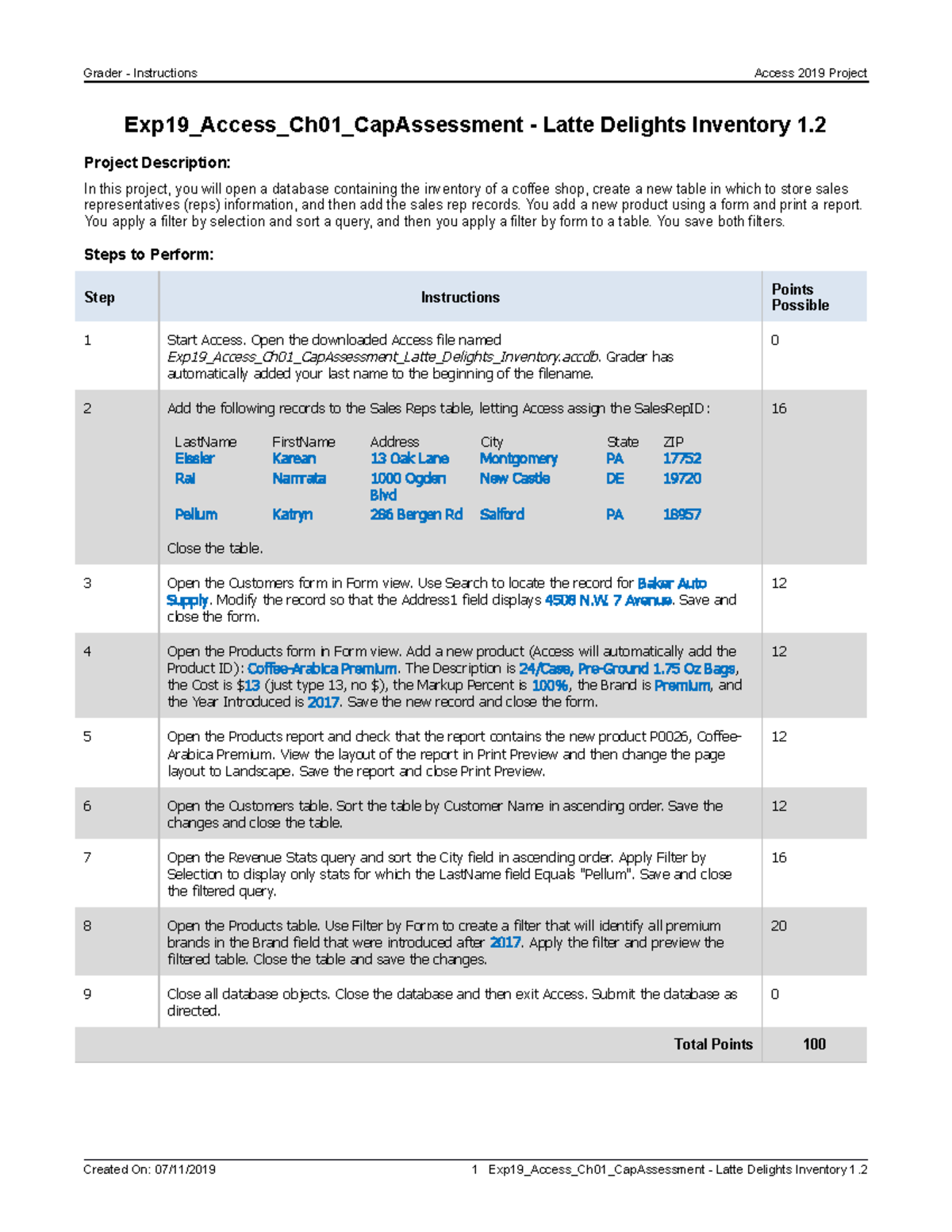 EX19 AC CH01 Grader CAP AS Instructions - Grader - Instructions Access 2019 Project - Studocu