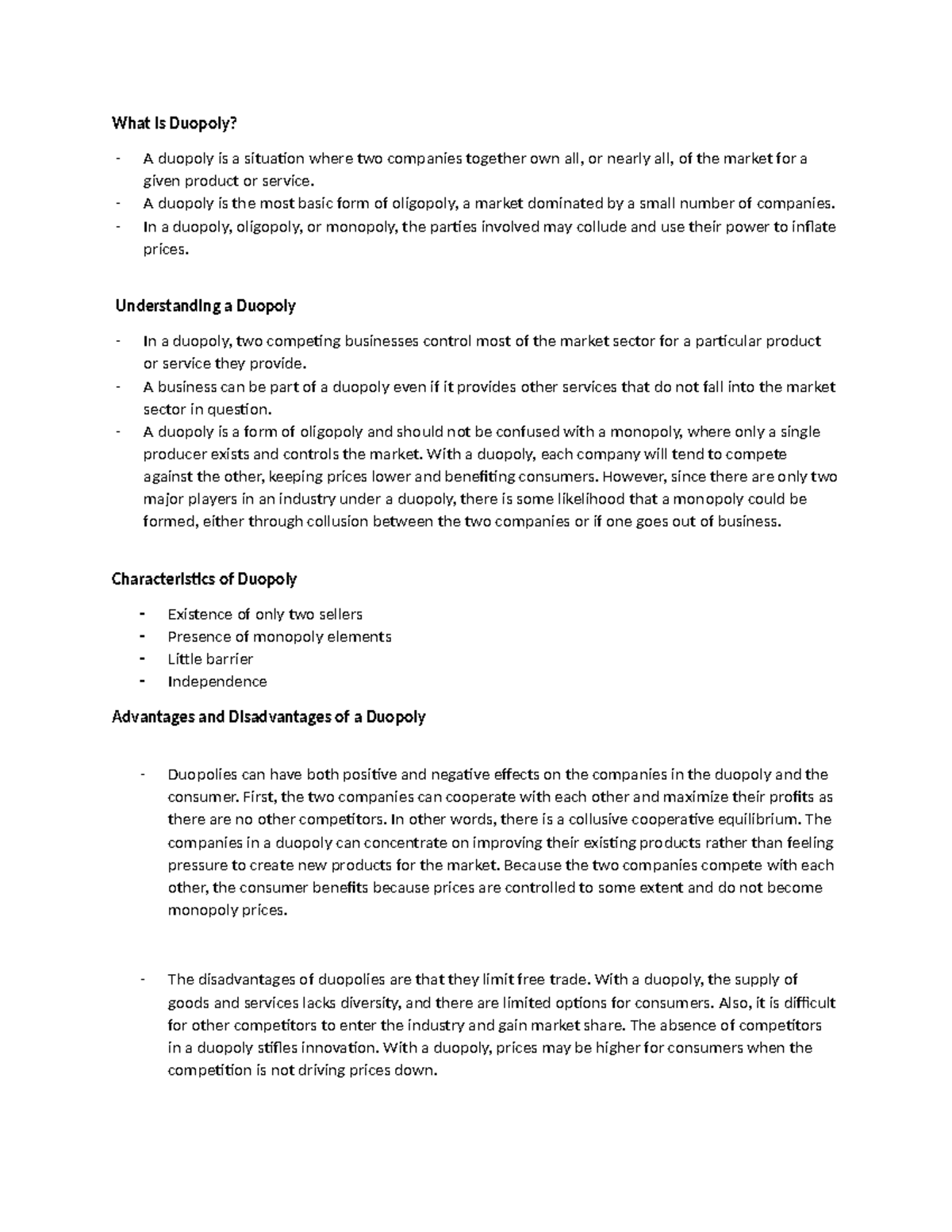 What is Duopoly - DUO - What is Duopoly? A duopoly is a situation where ...