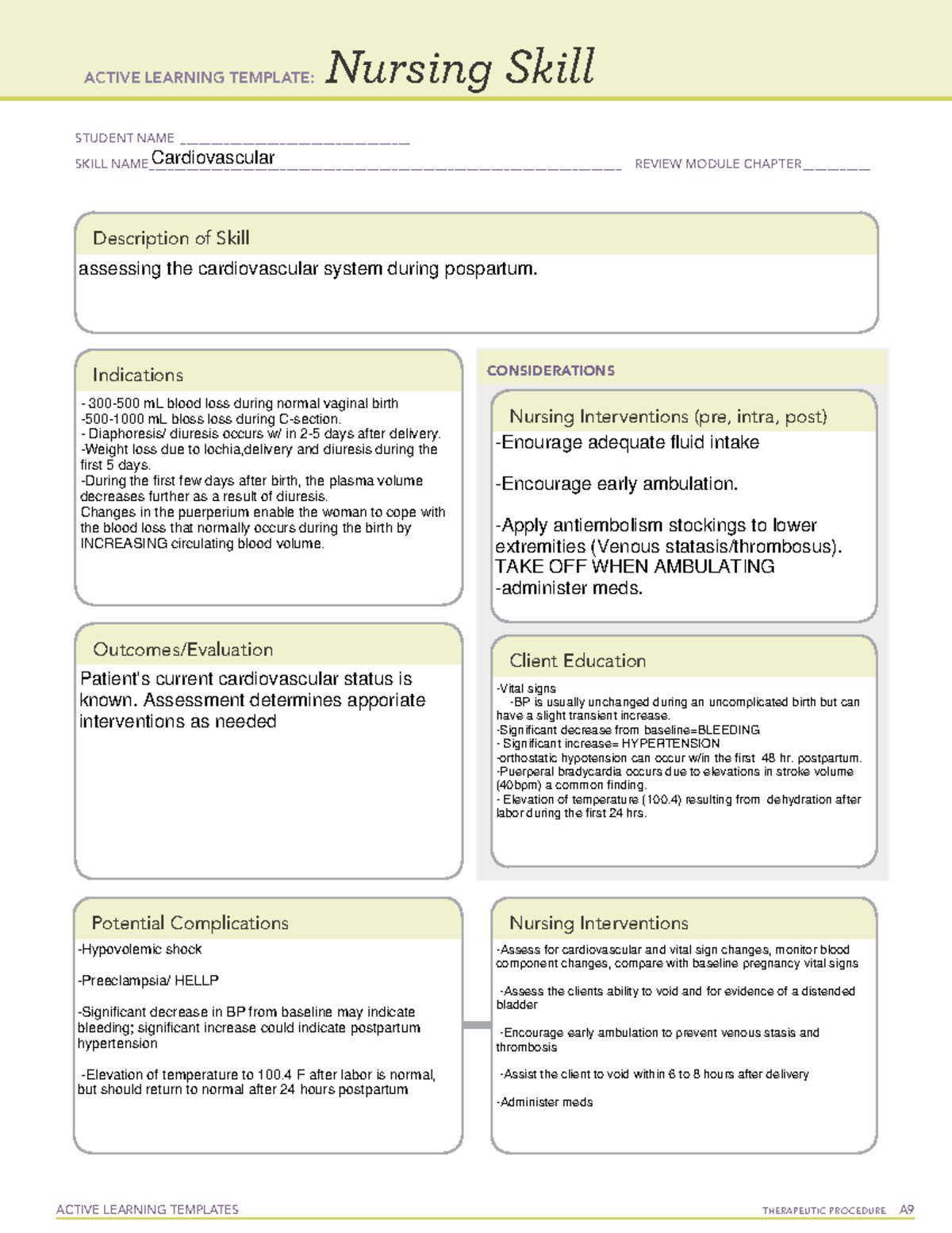 Cardiovascular - ACTIVE LEARNING TEMPLATES TherapeuTic procedure A ...
