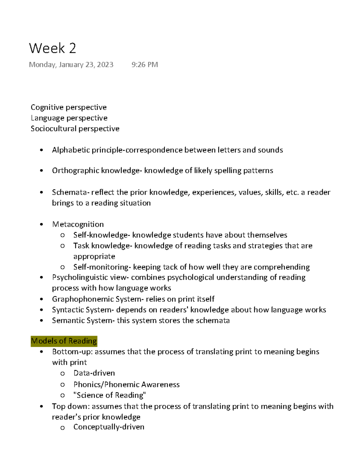 Week 2 These Are Class And Assigned Reading Notes From Week 2 Of The Course The Highlighted