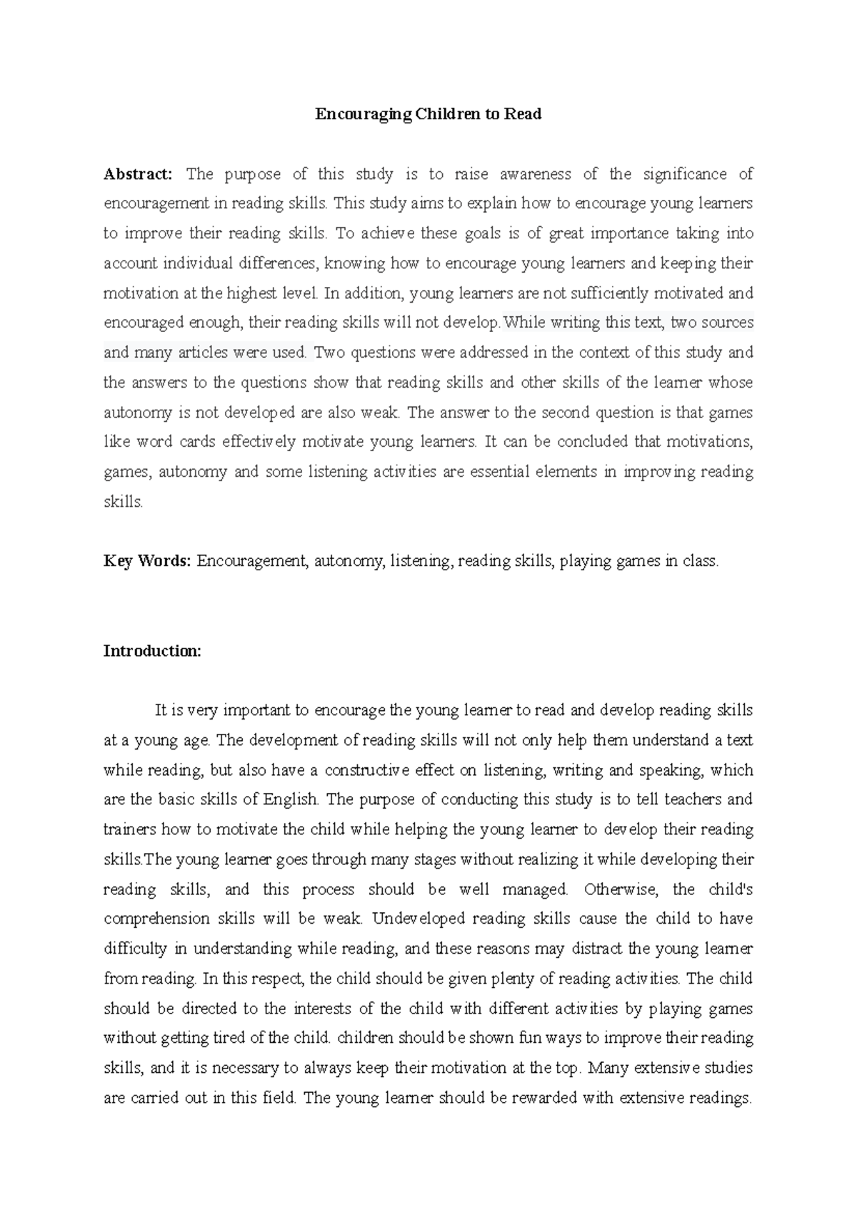 Encouraging Children to Read - Encouraging Children to Read Abstract ...
