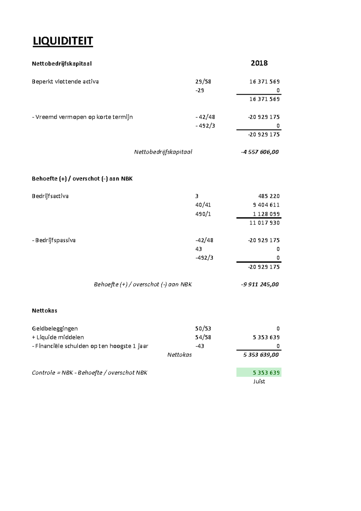 Ratios - Swissport Belgium NL - OPL - LIQUIDITEIT Nettobedrijfskapitaal ...