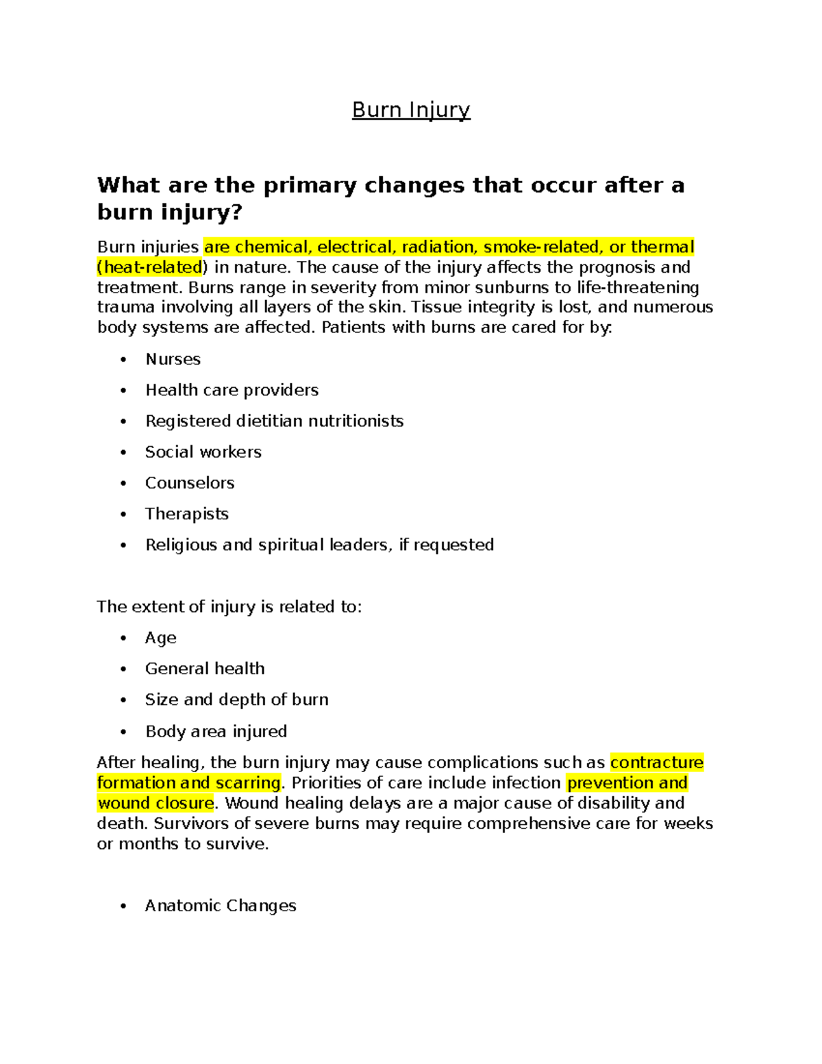 Adult Health- Burn Injury Sherpath Notes - Burn Injury What are the ...