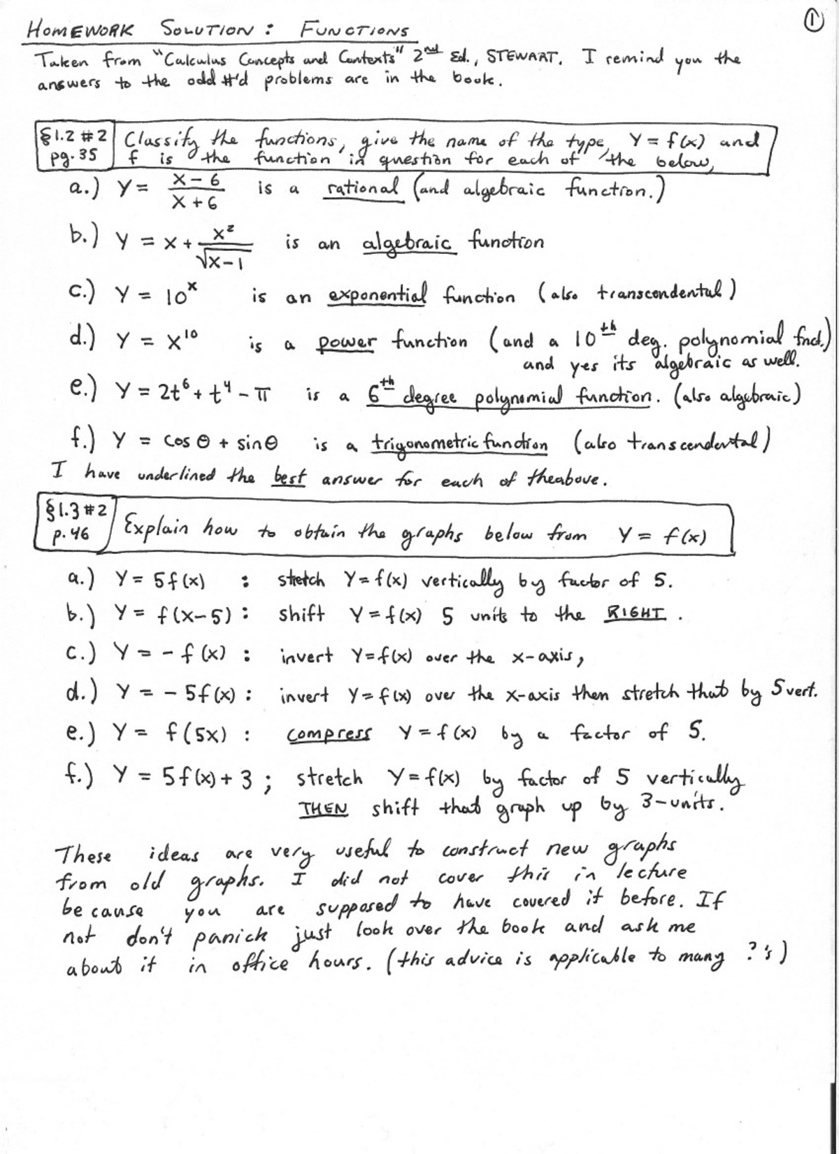 Seminar assignments - Review of functions homework questions and ...
