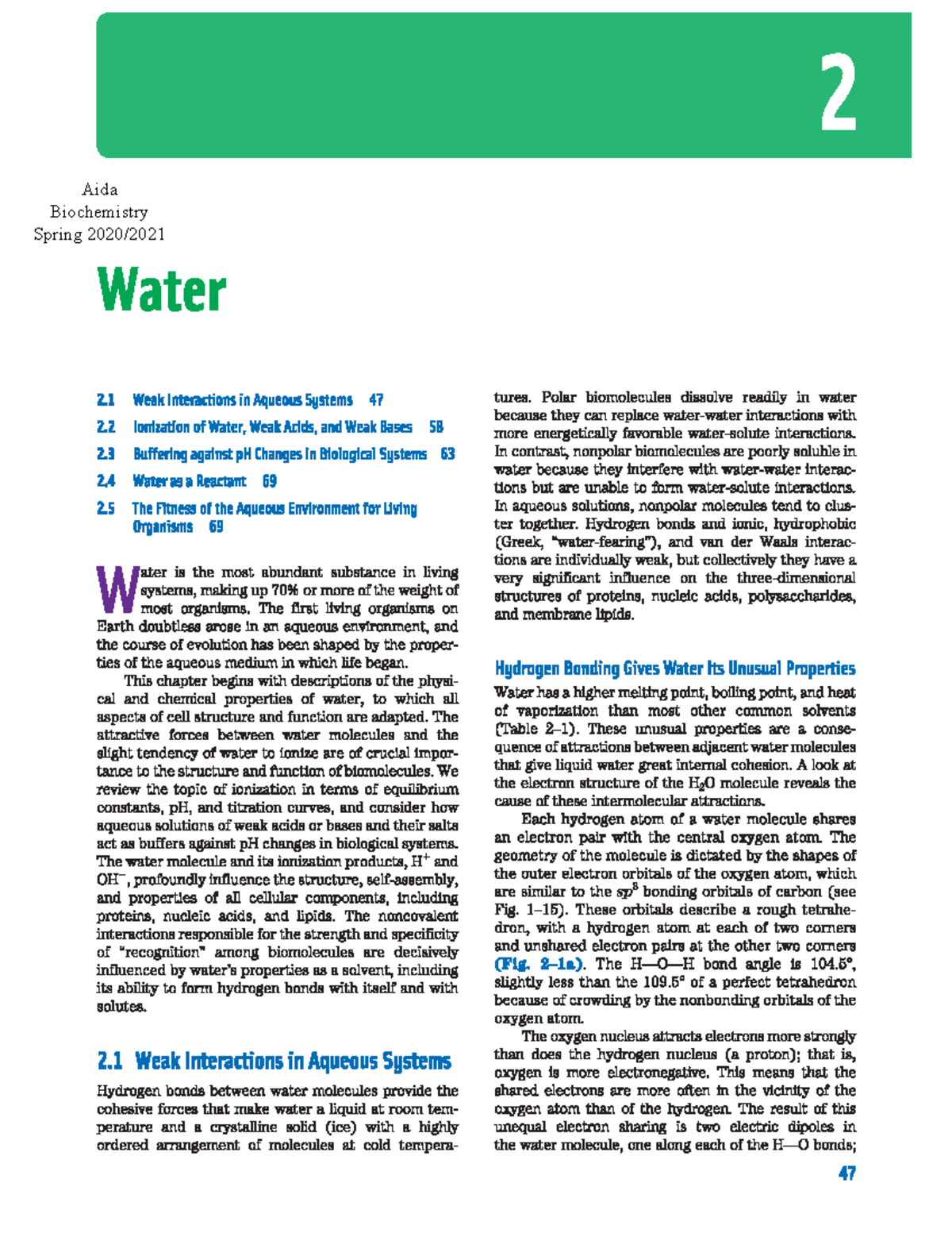 Chapter 02 - Water - BIO 3601 - Studocu