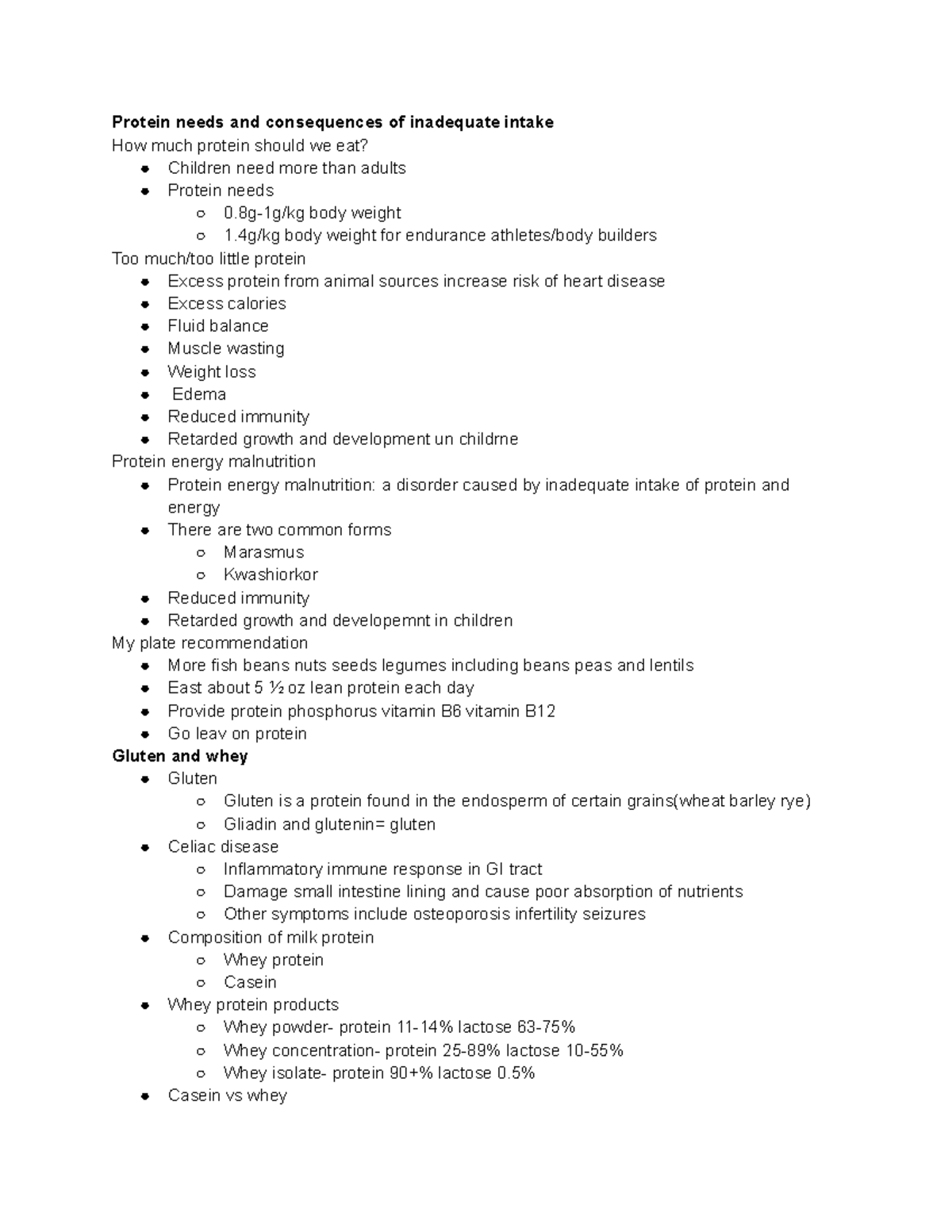 Week 6 nutrition - Protein needs and consequences of inadequate intake ...