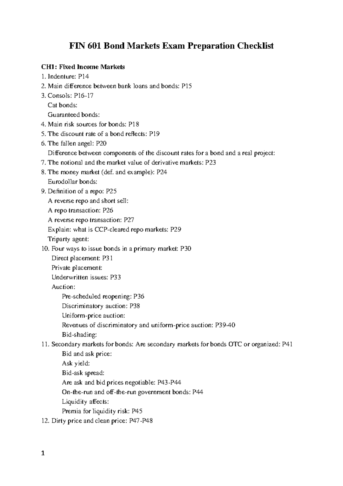 FIN 601 Bond Markets Exam Preparation Checklist - Indenture: P14 2 ...