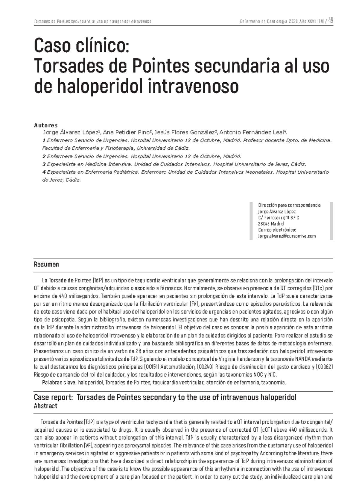 Caso Clinico Torsades De Pointes Secundaria Al Uso De Halop- Torsades ...