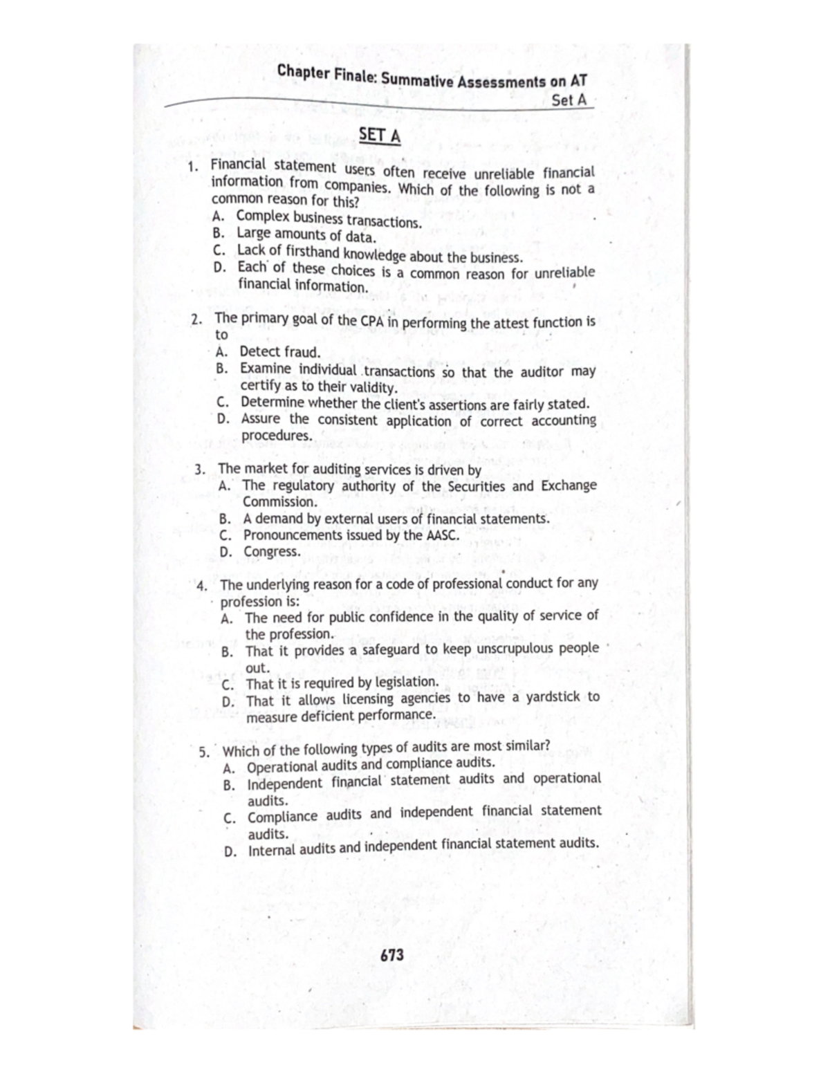 Set A - Assessment-aud theo - Chapter Finale: Summative Assessments on ...