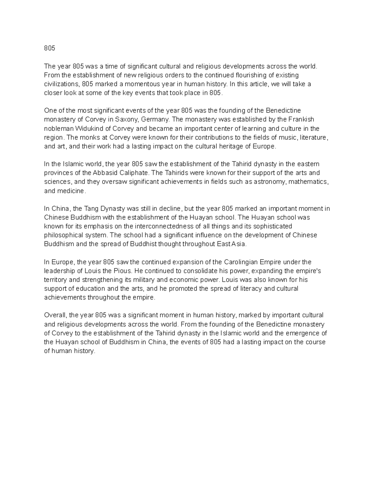 Untitled document (22) - 805 The year 805 was a time of significant ...