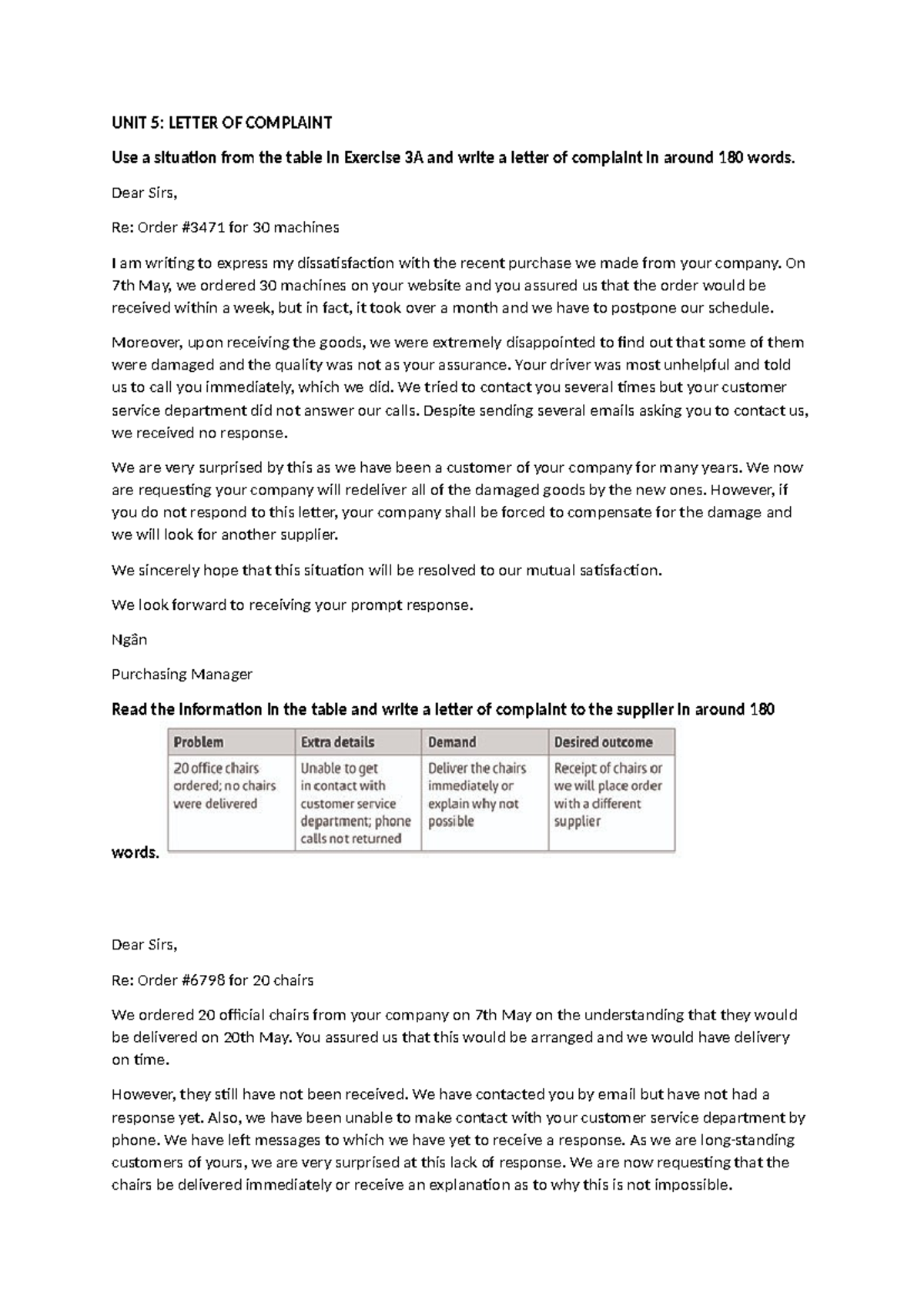 Writing bp b1+ unit 5 - UNIT 5: LETTER OF COMPLAINT Use a situation ...