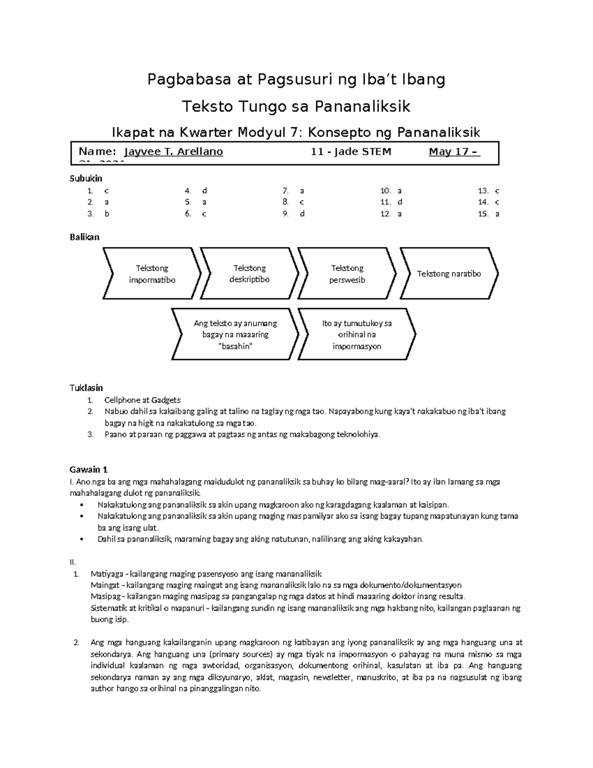 Pagbabasa at Pagsusuri ng Iba’t Ibang Teksto Tungo sa Pananaliksik ...