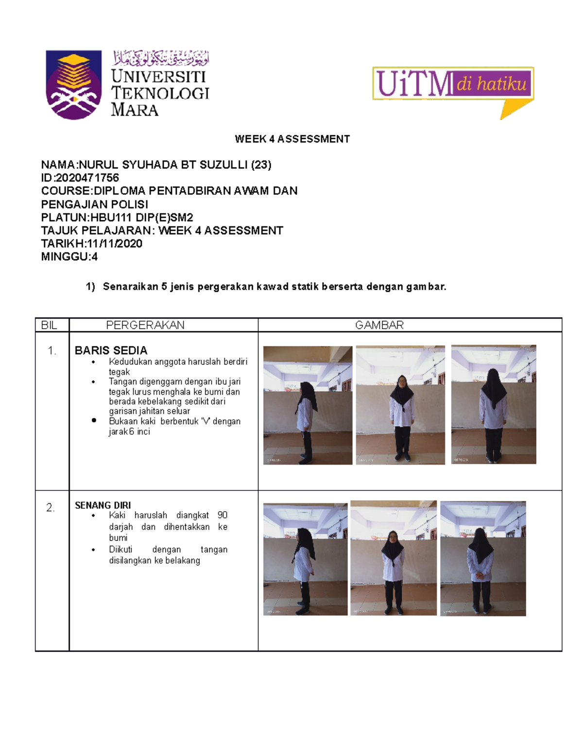 HBU 111 TUTORIAL ASSIGNMENT WEEK4 Hbu111E SM - WEEK 4 ASSESSMENT NAMA ...