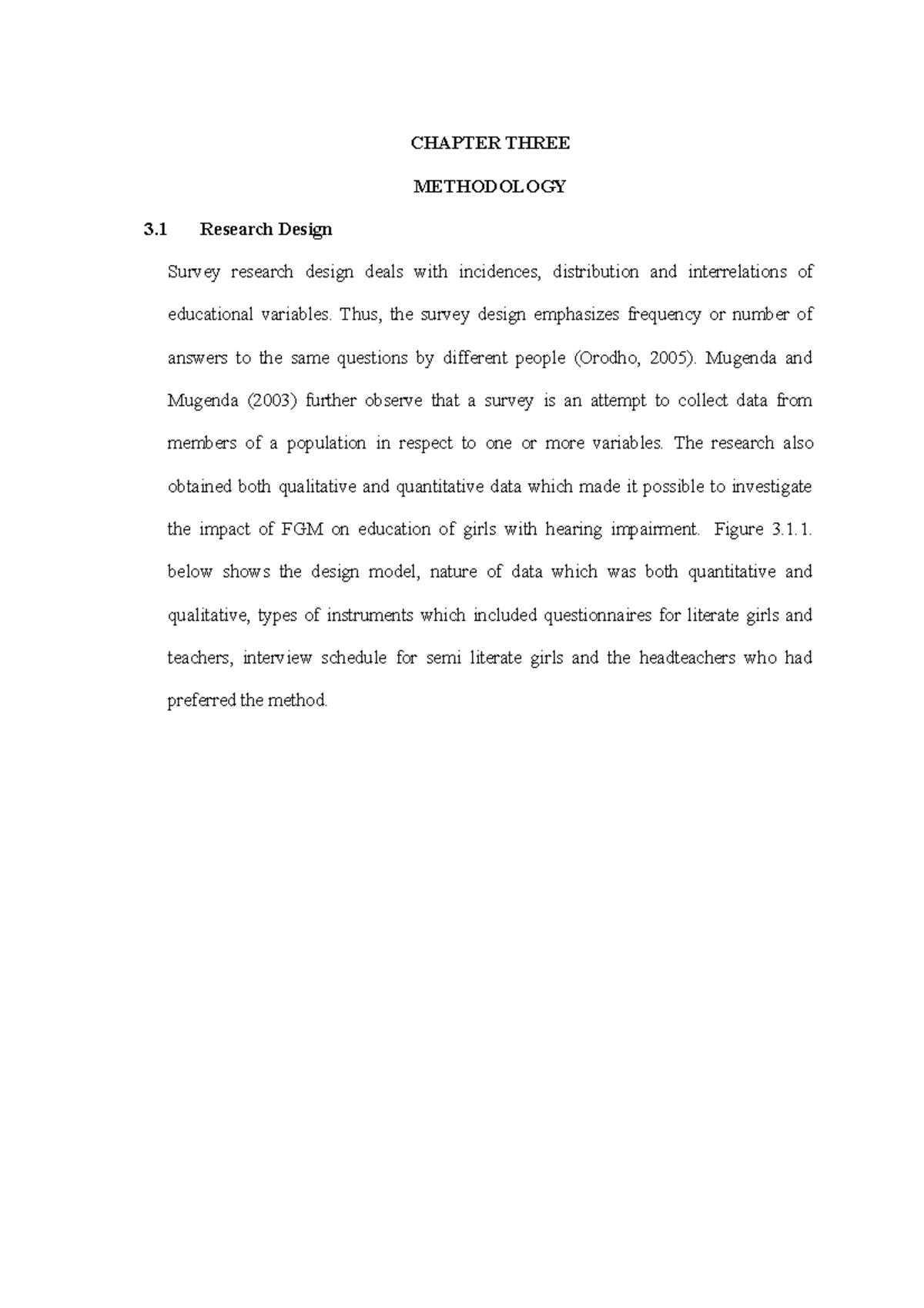 Chapter Three Methodology - CHAPTER THREE METHODOLOGY 3 Research Design ...