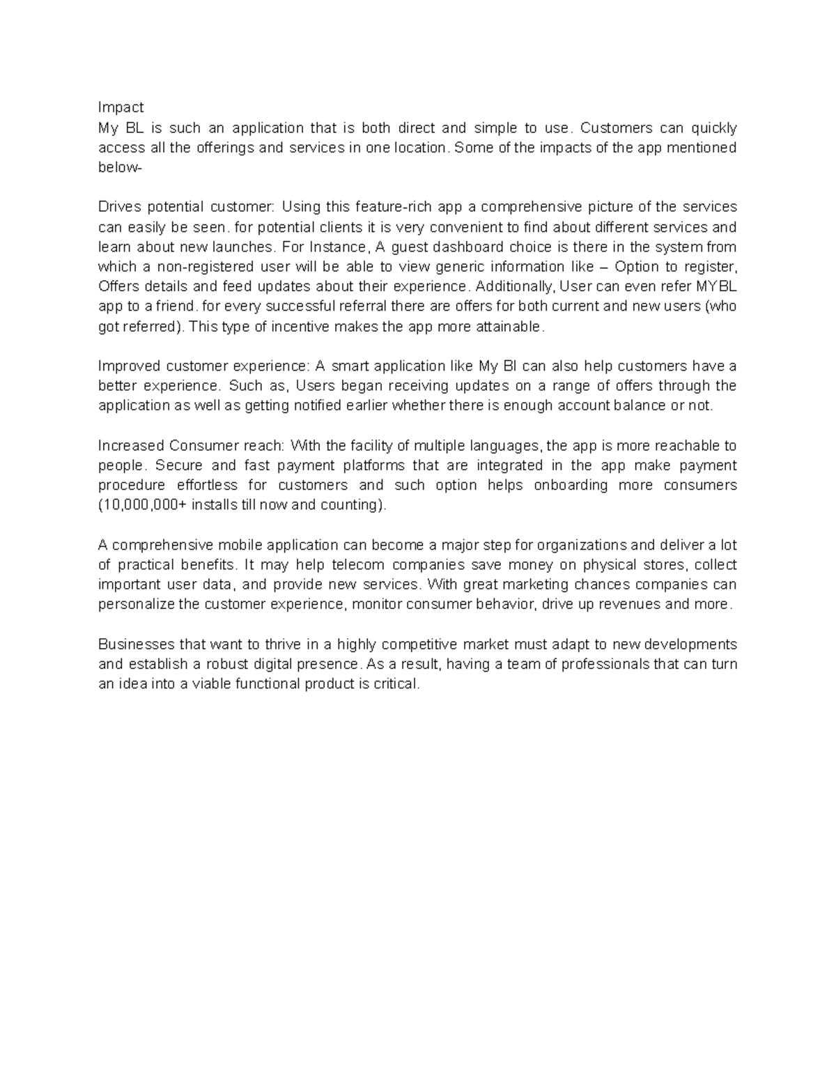 Impact of My BL App - Summary of a part of the Internship report on the ...