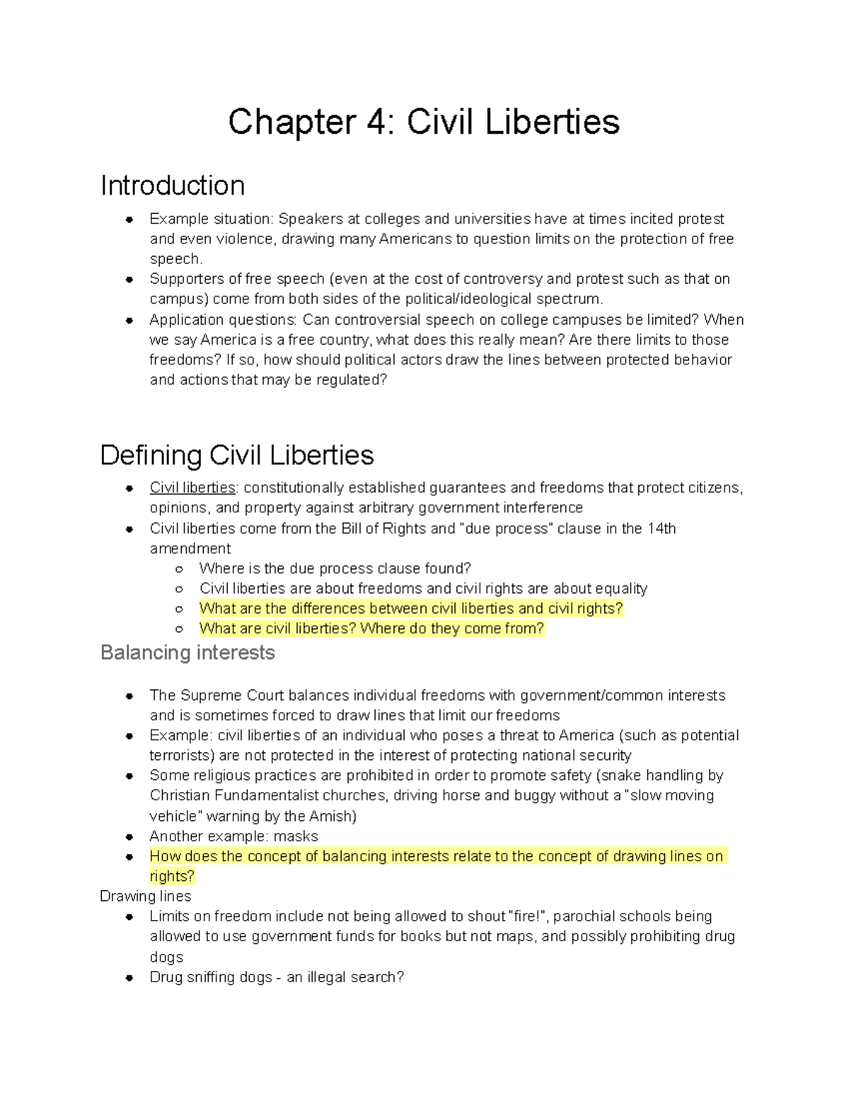 Chapter 4 Reading - Chapter 4: Civil Liberties Introduction Example situation: Speakers at - Studocu