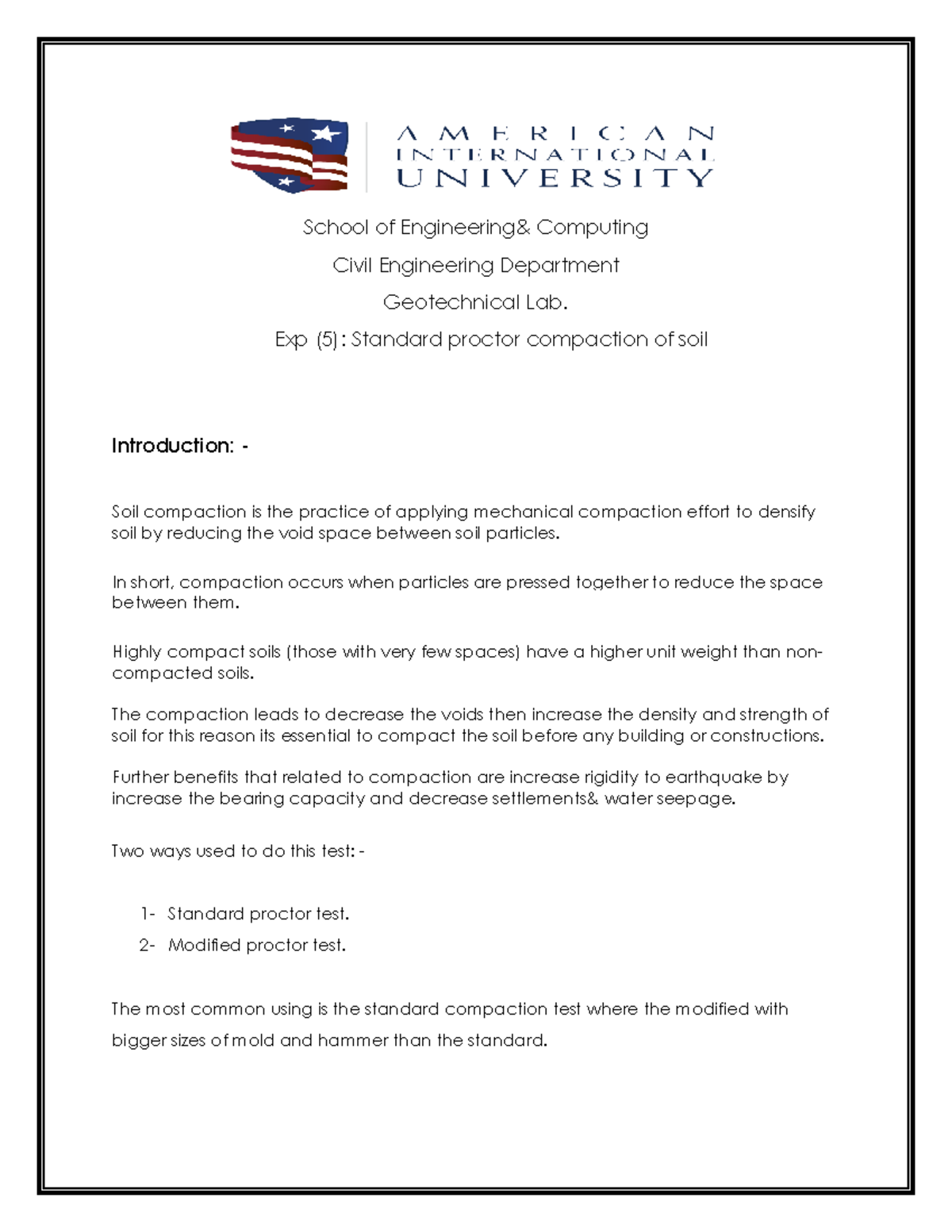 Standard proctor compaction -383259543 - School of Engineering ...