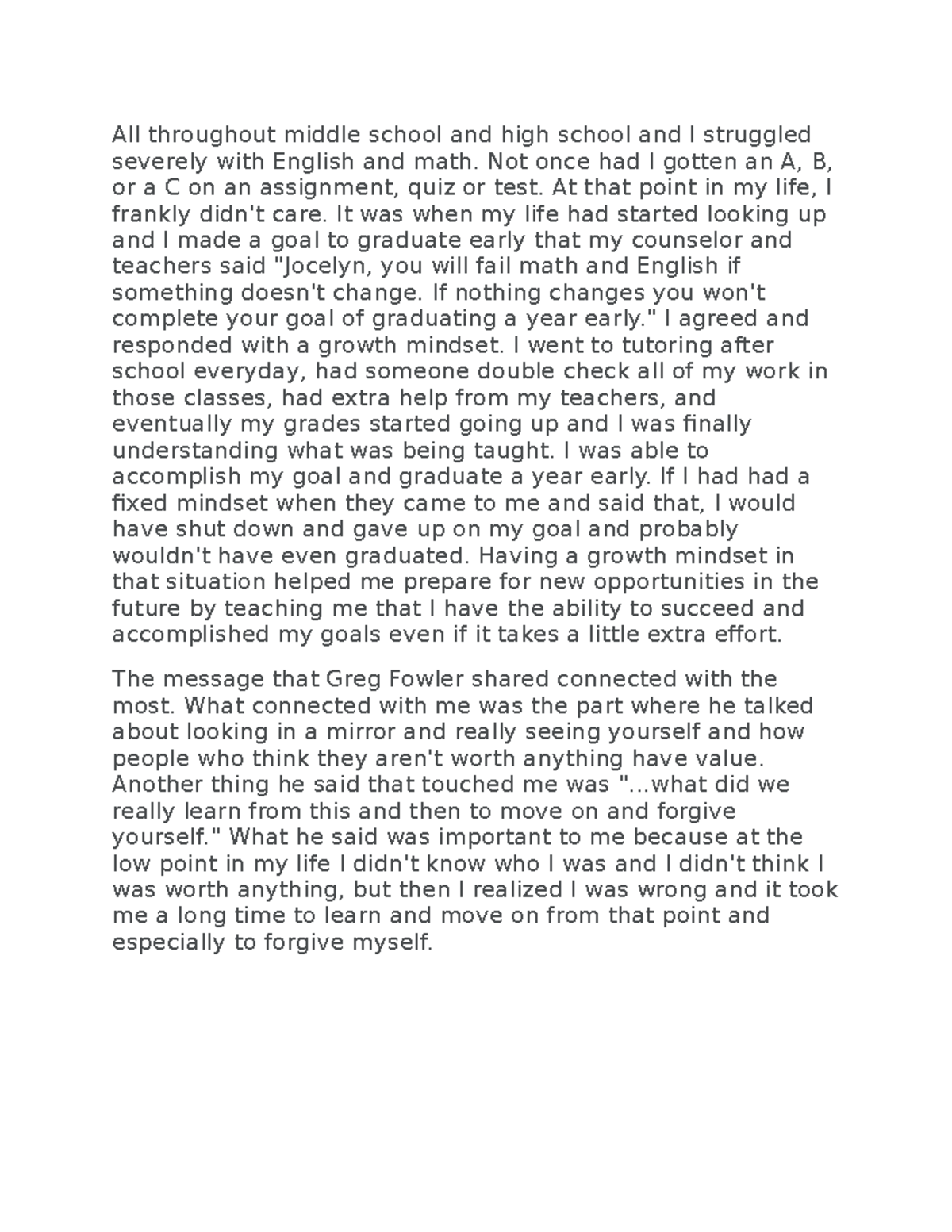 2-2 Discussion. Exploring Success - All throughout middle school and ...