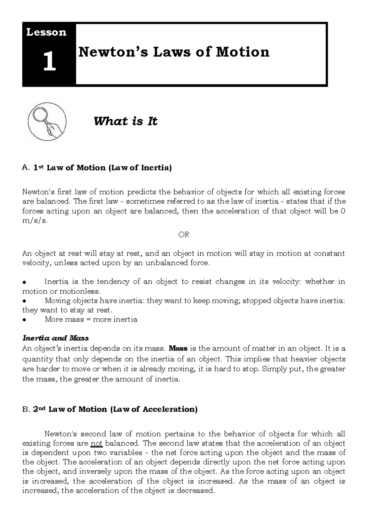 GEN Physics Q2 WW2 - Assignments - Lesson 1 Newton’s Laws of Motion ...