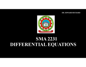 SMA 2231 Notes 2 - Ordinary differential equations - DR. EDWARD RICHARD ...