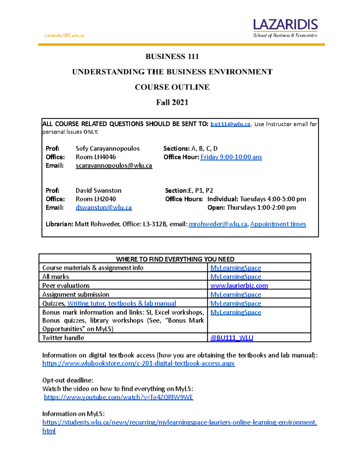 F21 BU111 Course Outline - All Sections - Draft - ALL COURSE RELATED ...