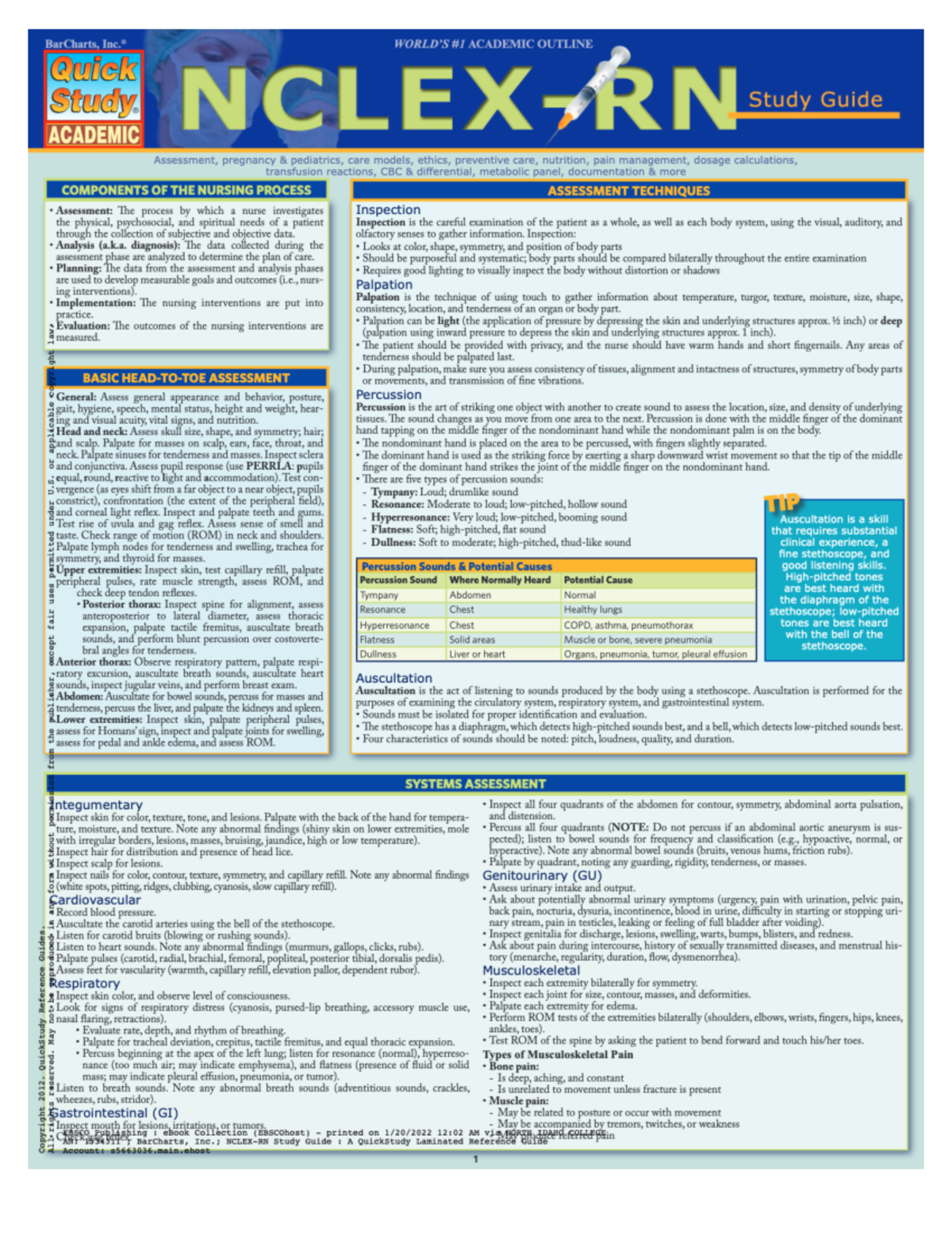 Nclex-RN Study Guide - A Quick Study Laminated Reference Guide ...