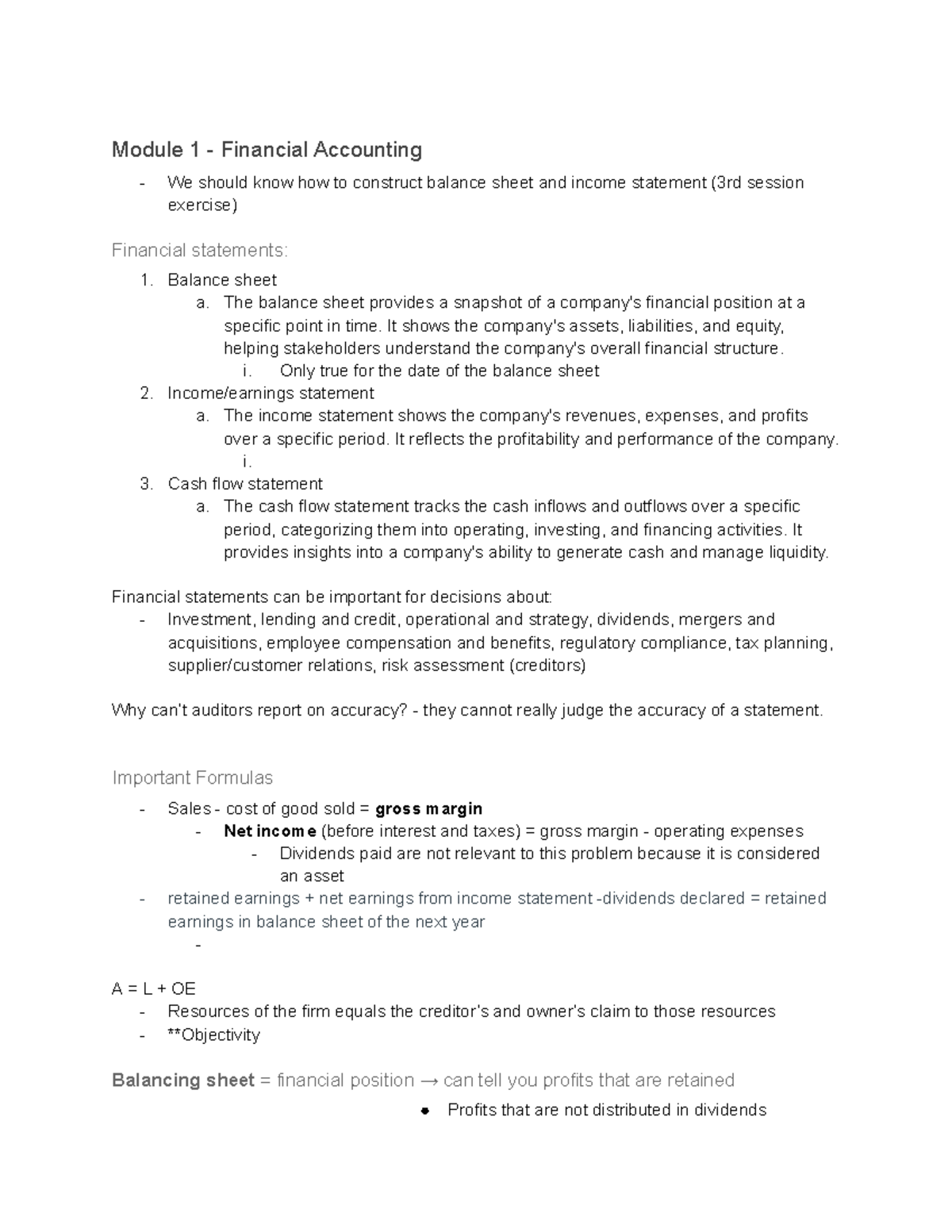 MGT 8803 - Module 1 - Financial Accounting We should know how to construct balance sheet and ...