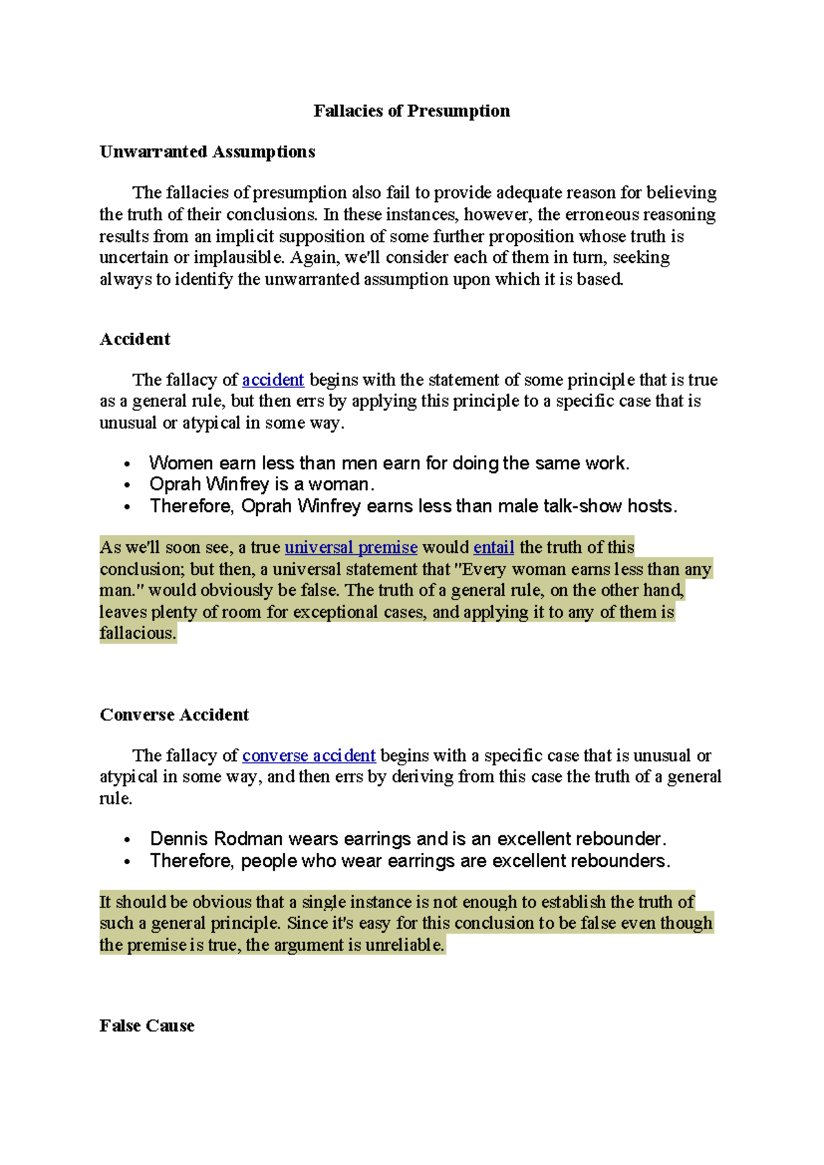 Fallacies of presumption - In these instances, however, the erroneous ...