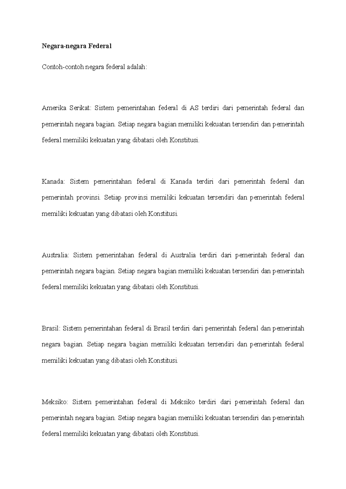 Negara-negara Federal - Negara-negara Federal Contoh-contoh negara ...