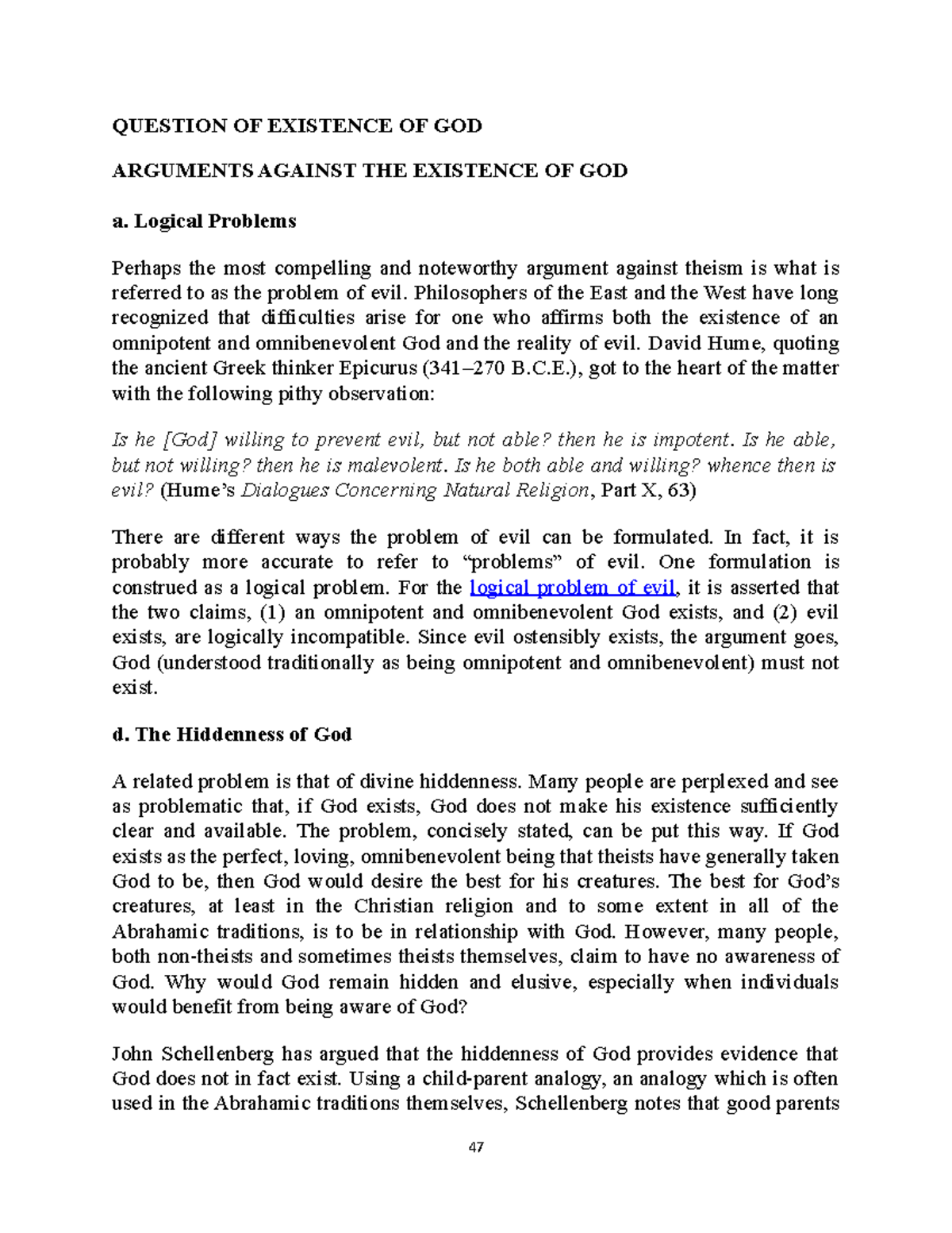 Arguments against the existence of God - QUESTION OF EXISTENCE OF GOD ...