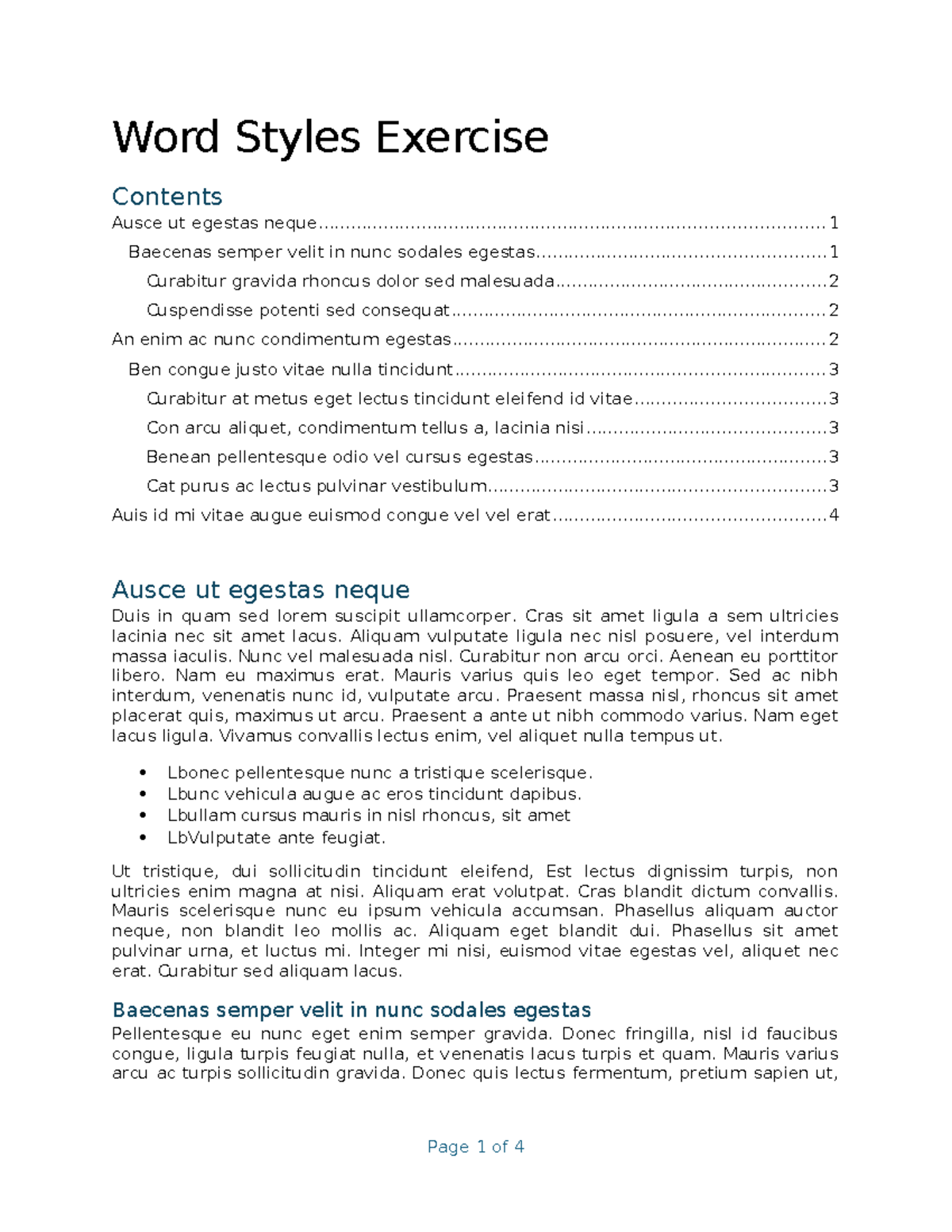 Onkar - assignment - Word Styles Exercise Contents Ausce ut egestas - Studocu