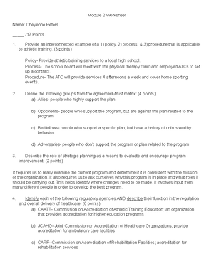 Module 3 Worksheet - completed assignment - Module 3 Worksheet - Studocu