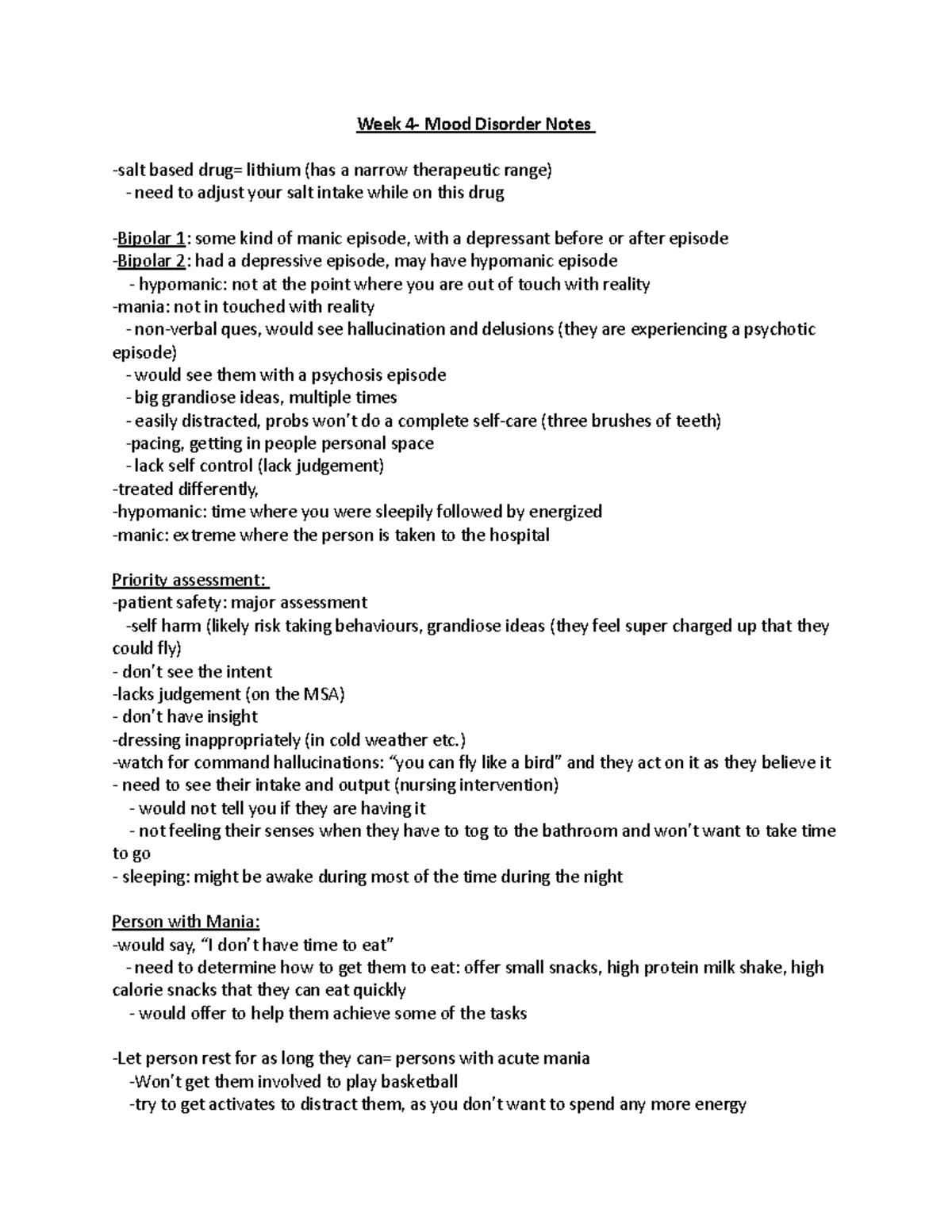 Moods Disorder ( Bipolar Disorder) Lecture Notes - NURS3701U - Ontario ...