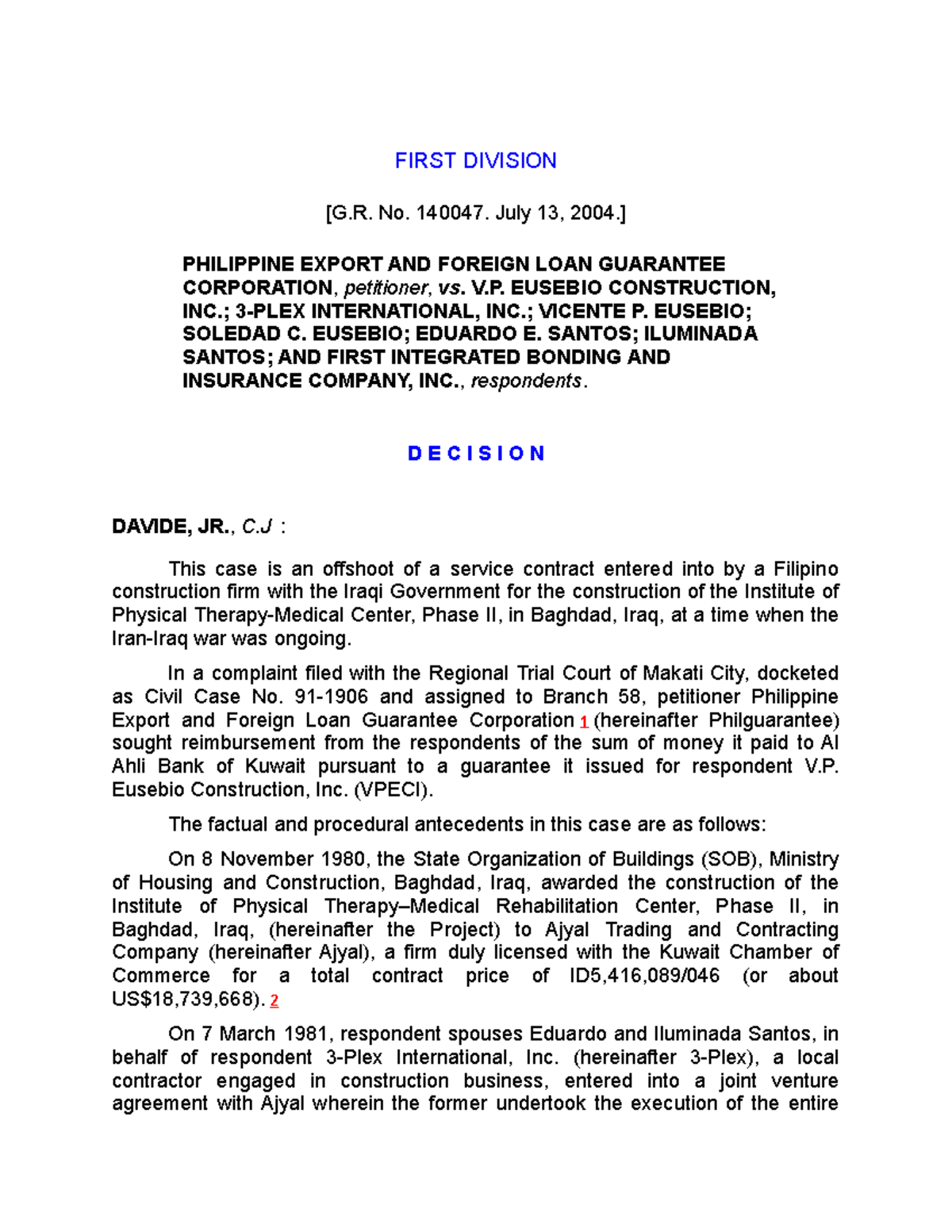 First Division - Case assignments for Civil Law Review - FIRST DIVISION ...