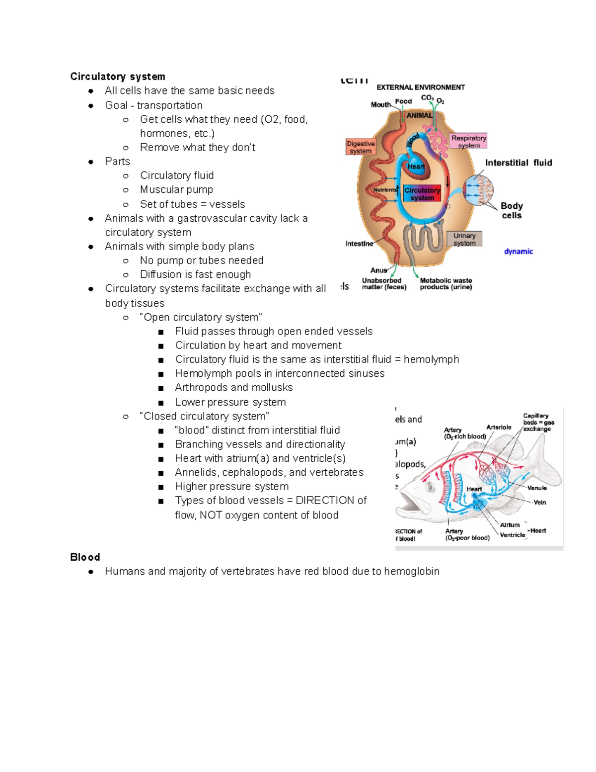 Circulation - Unit 2 - Circulatory system All cells have the same basic ...
