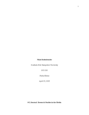 SCS 285 Project three - PROJECT THREE SCS 285 Research Literacy in ...