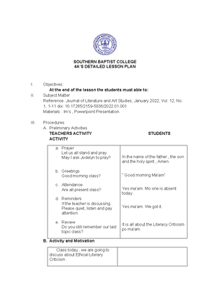 4A’s Lesson Plan - Detailed Lesson Plan in English Grade 8 High school ...