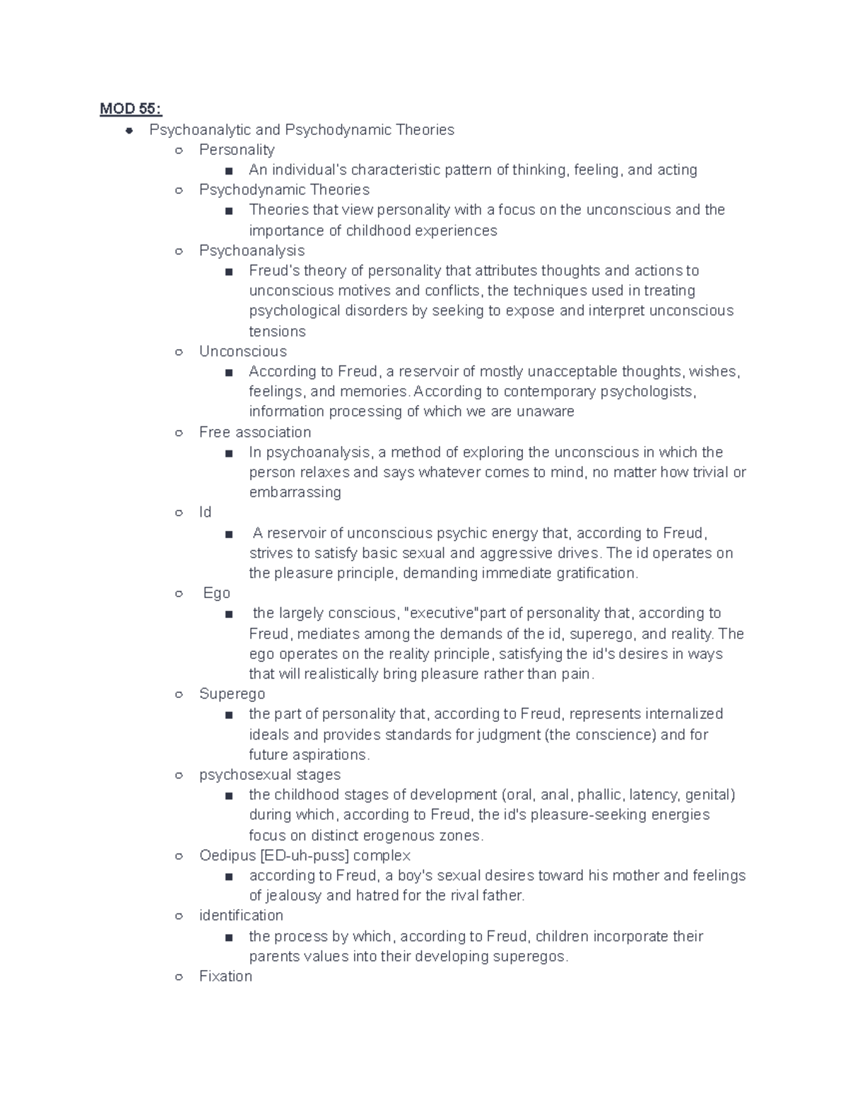 Psych notes mod 55 - MOD 55: Psychoanalytic and Psychodynamic Theories ...