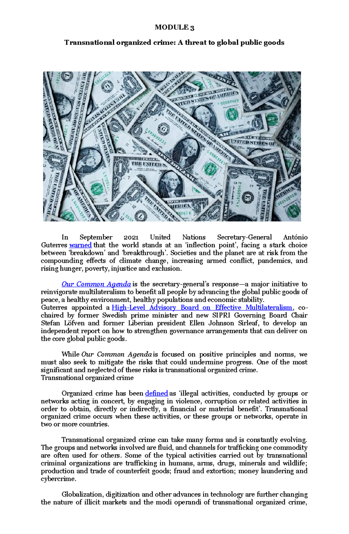 STC Prefinal Lesson - MODULE 3 Transnational organized crime: A threat ...