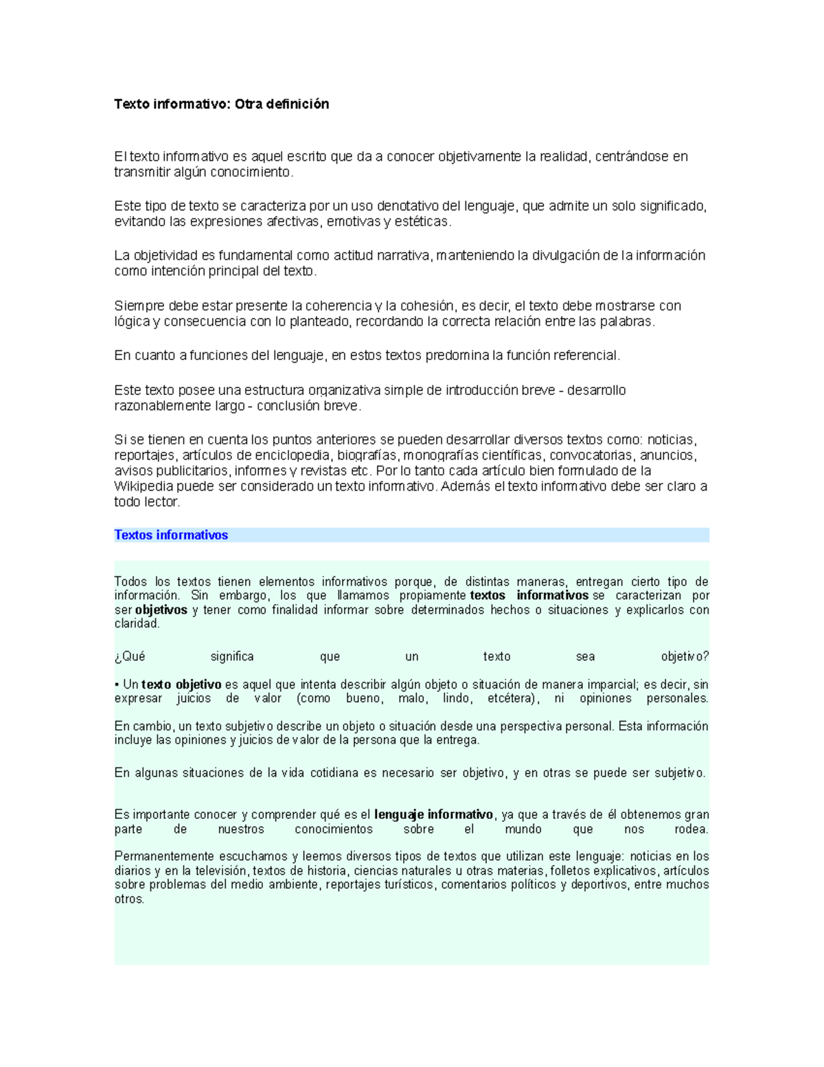 Texto informativo Otra definicion - Este tipo de texto se caracteriza ...