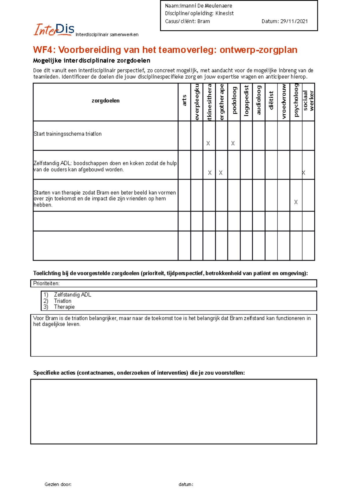 Dit is het zorgplan van Bram. - Interdisciplinair samenwerken WF4 ...