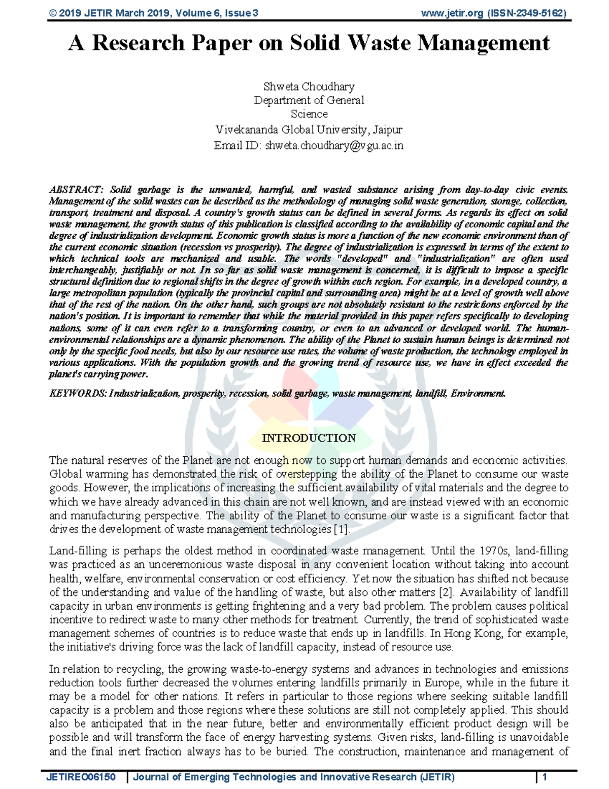 Solidwaste Management - A Research Paper on Solid Waste Management ...
